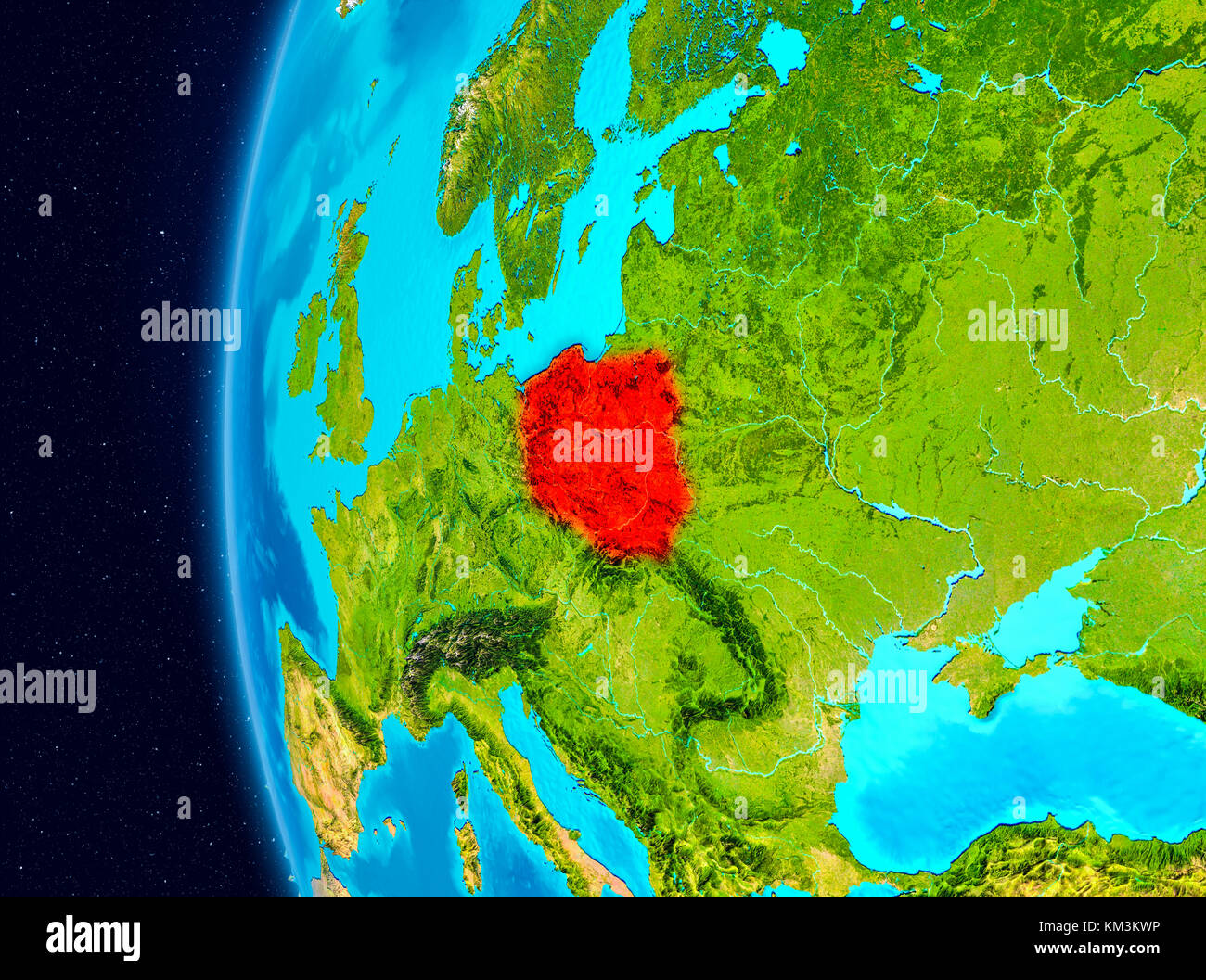 Abbildung Polens aus der Erdumlaufbahn auf dem Planeten Erde. 3D ...