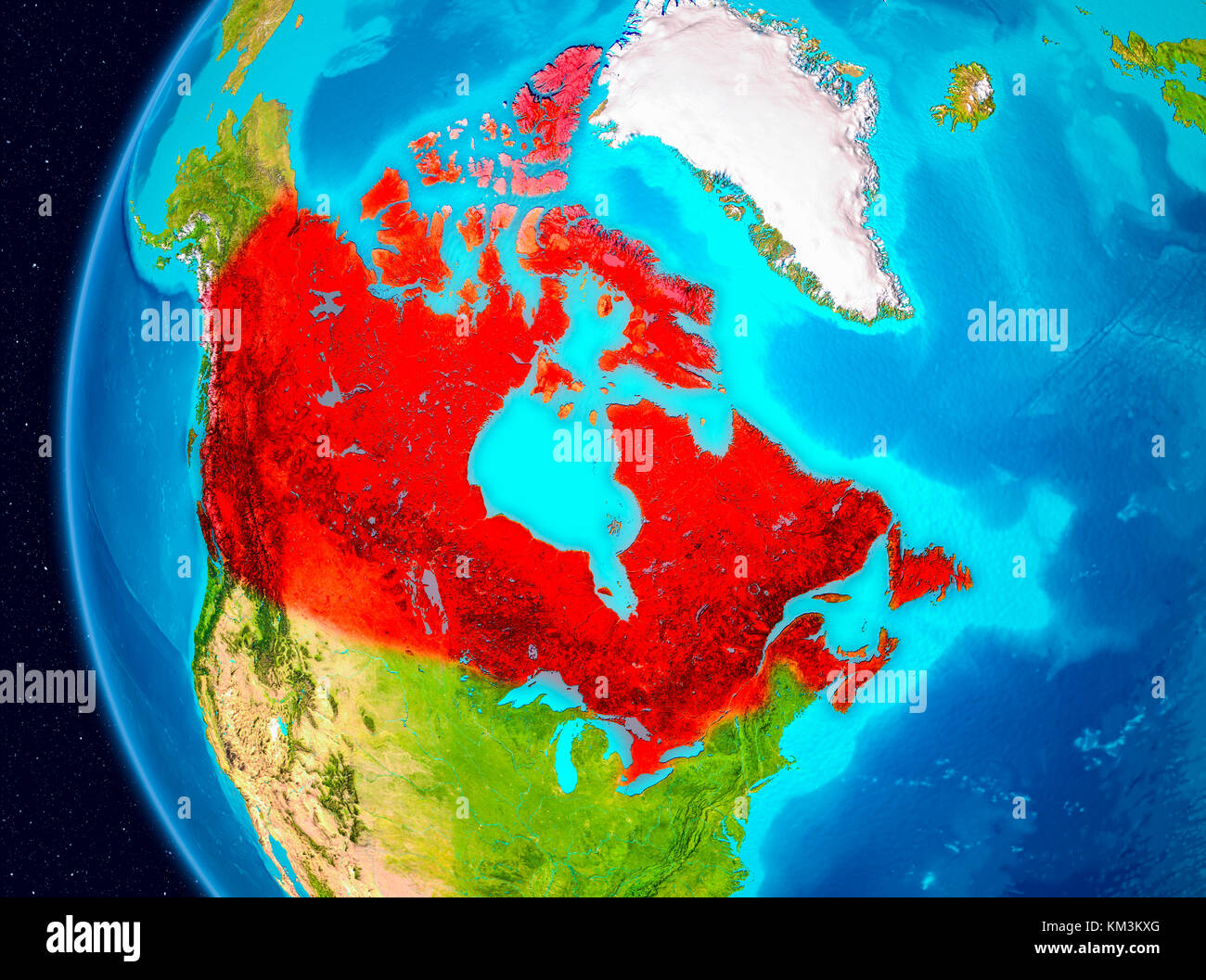 Abbildung von Kanada aus der Erdumlaufbahn auf dem Planeten Erde. 3D ...