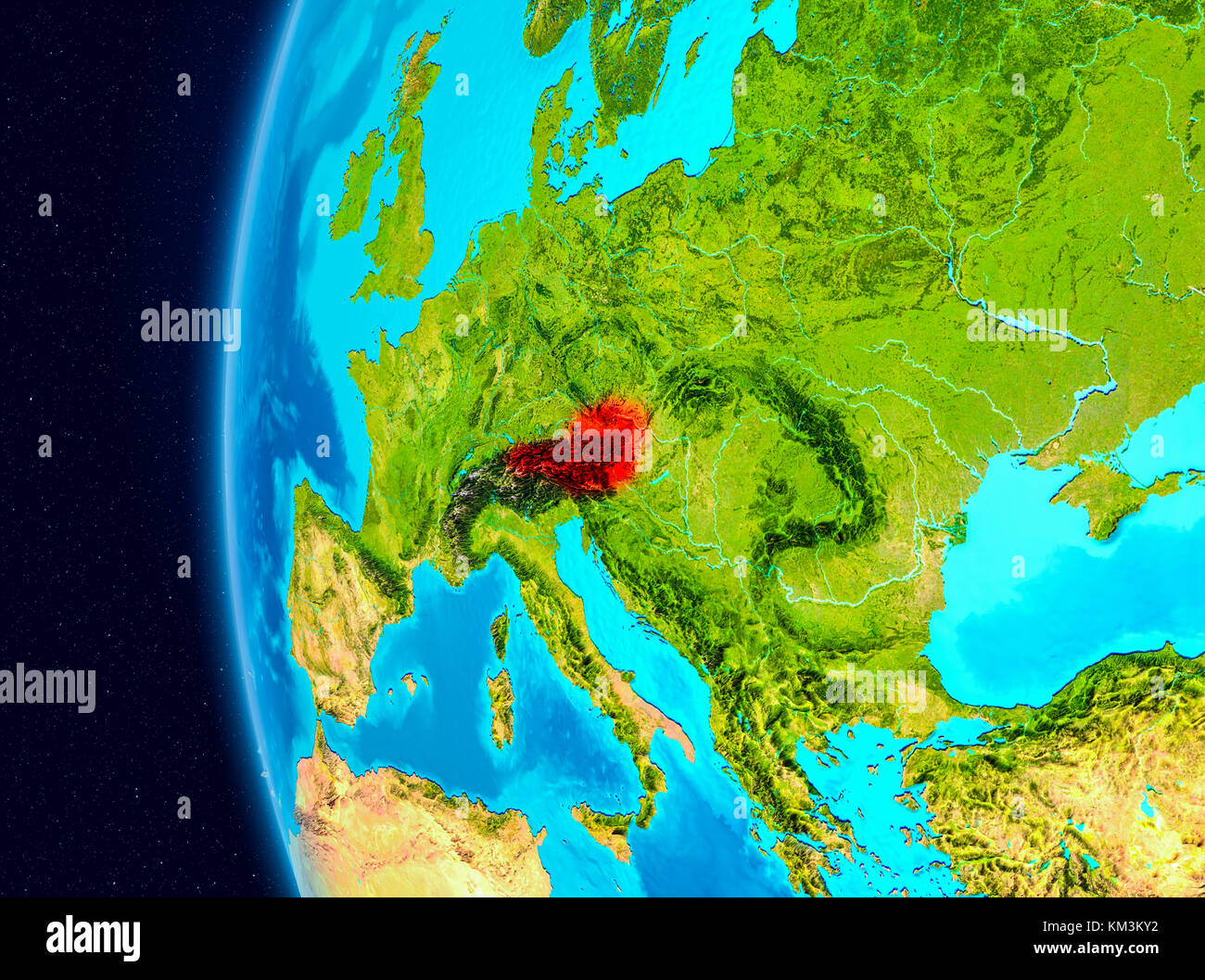Abbildung Österreichs aus der Erdumlaufbahn auf dem Planeten Erde. 3D ...