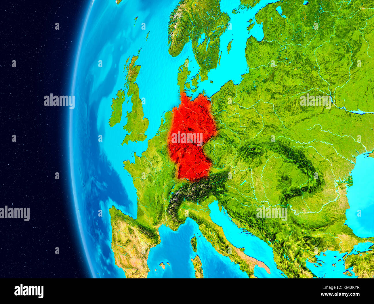 Abbildung Deutschlands aus der Erdumlaufbahn auf dem Planeten Erde. 3D ...