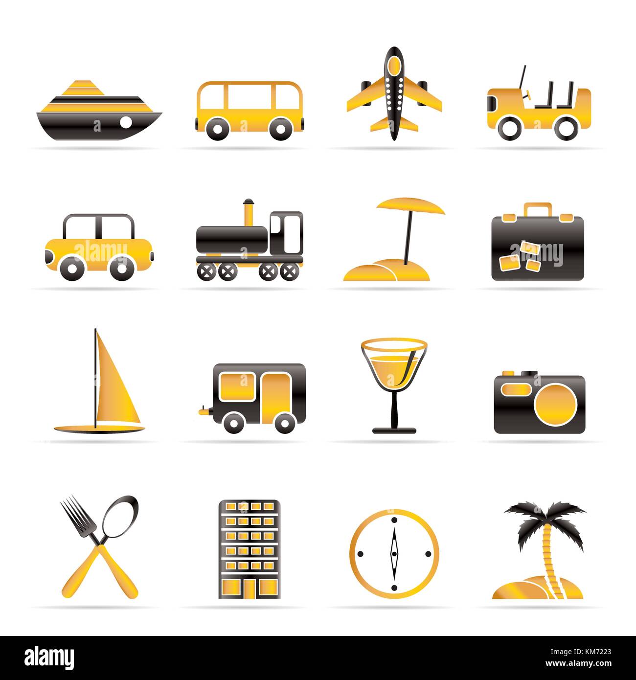 Reisen, Transport, Tourismus und Urlaub Symbole - Vektor Icon Set Stock ...