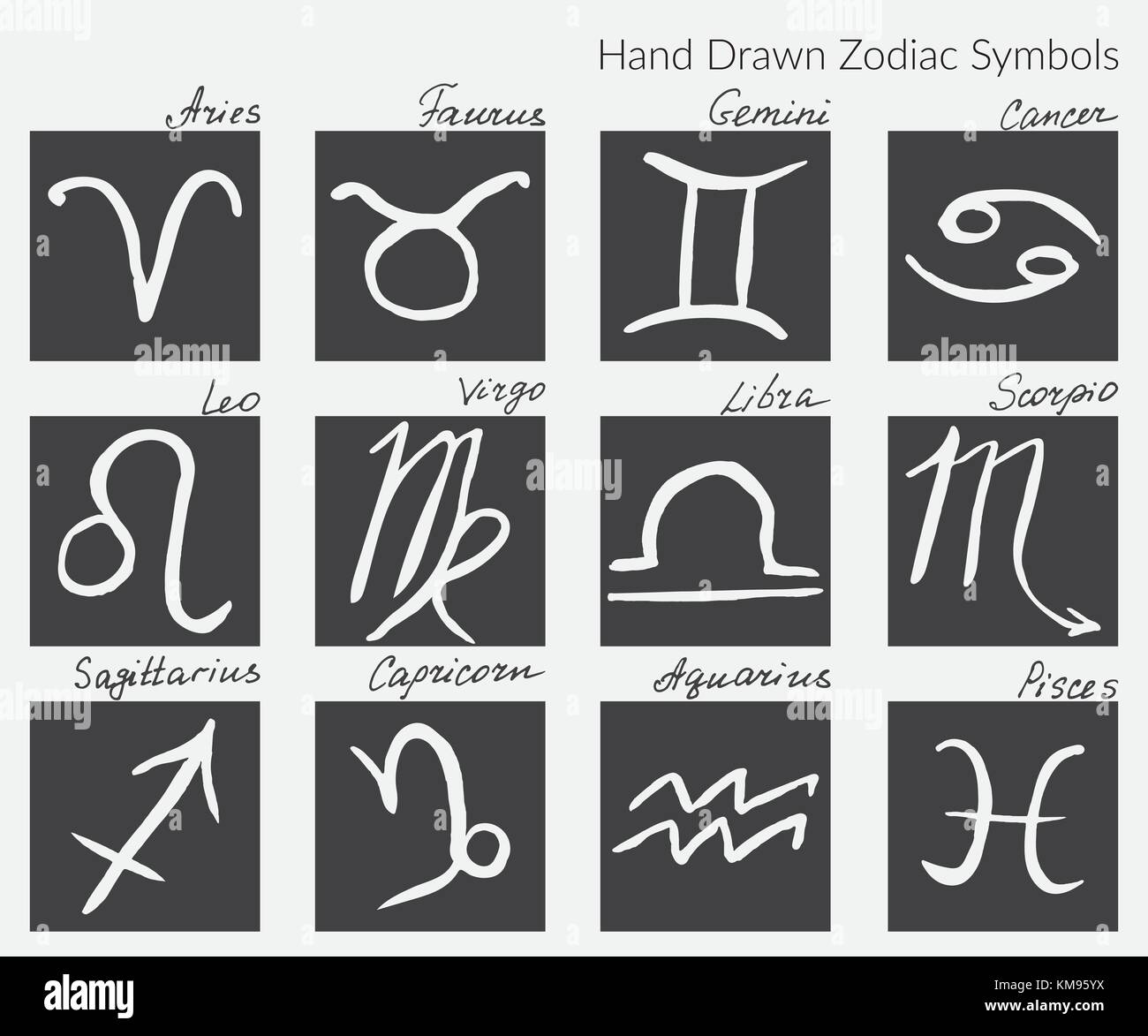 Sammlung der Tierkreiszeichen. Hand gezeichnet Sternzeichen Symbol ...