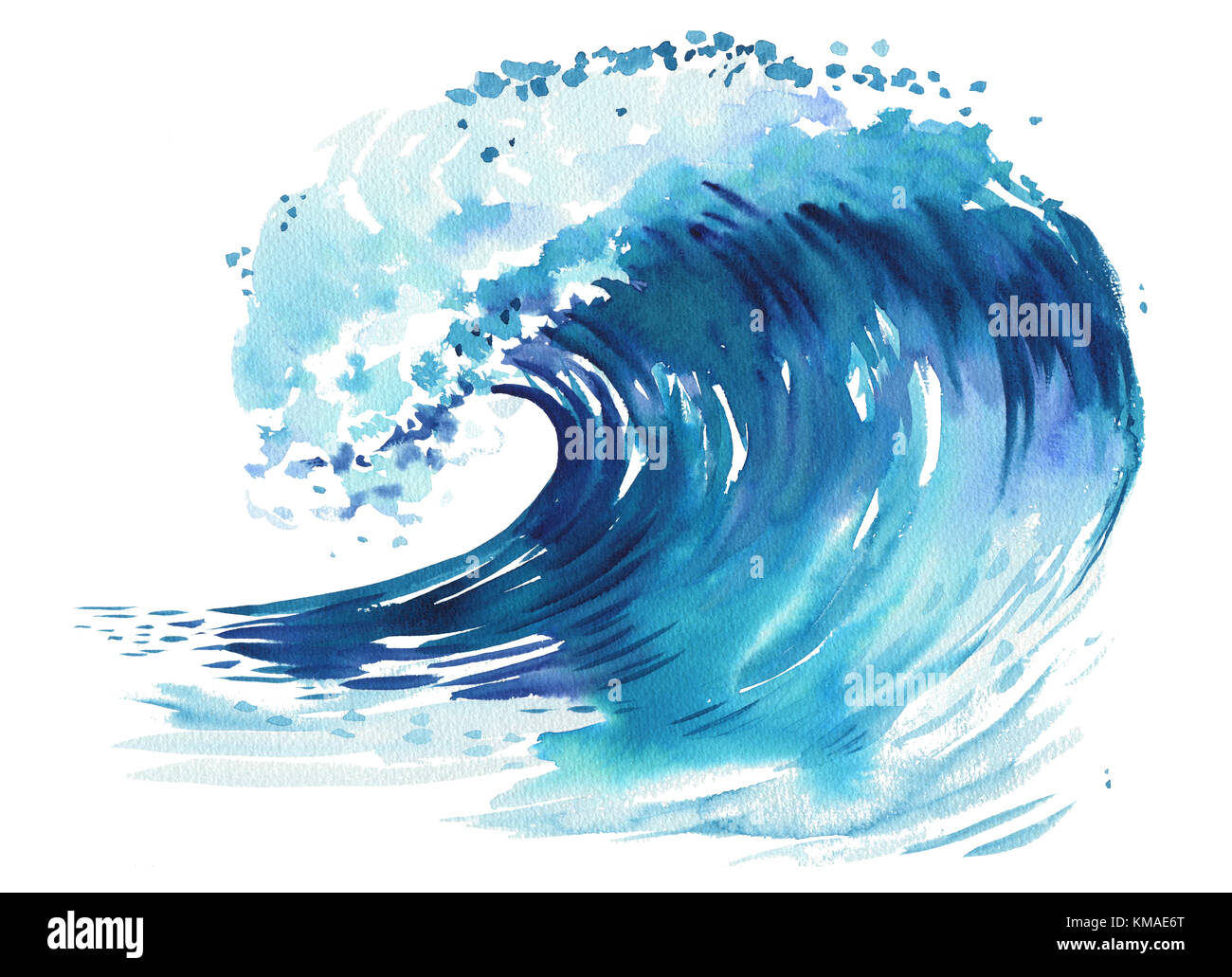 Sea Wave. Abstrakte aquarell Hand gezeichnete Illustration, auf weißem ...