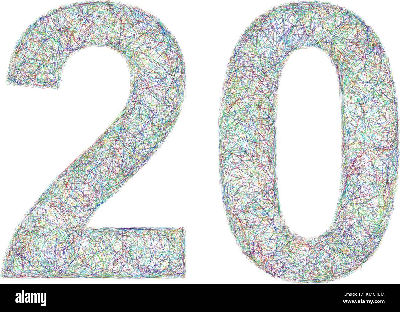 Bunte Skizze Jubiläum Design - Nummer 20 Stock-Vektorgrafik - Alamy