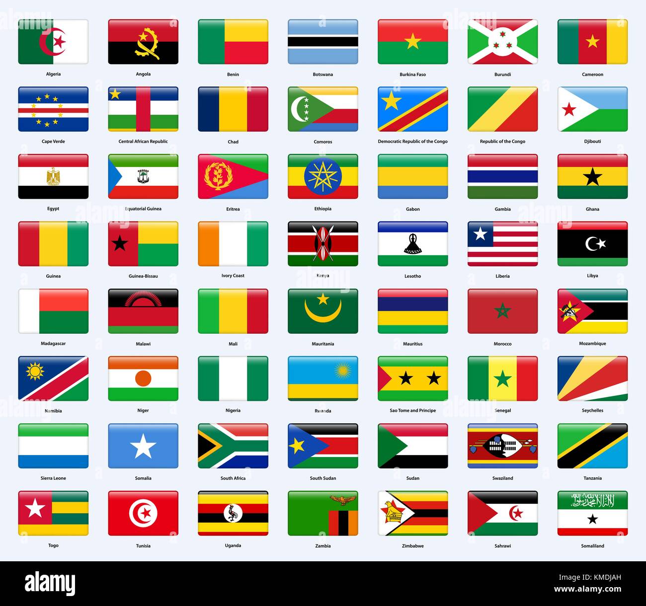 Alle Flaggen der Länder Afrikas. Rechteck glänzenden Stil Stock-Vektorgrafik - Alamy