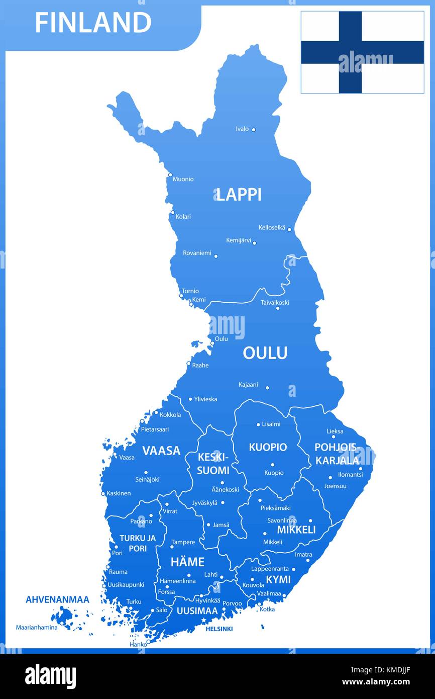Die detaillierte Karte des Finnland mit Regionen oder Staaten und ...