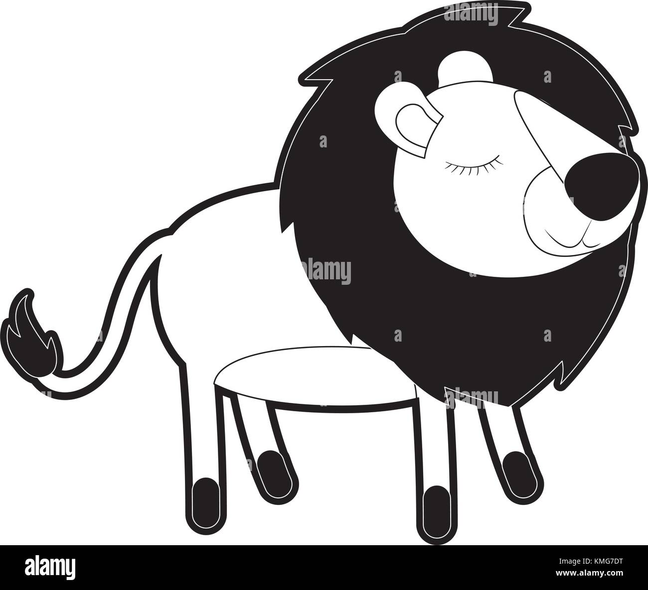 Löwin cartoon mit geschlossenen Augen Ausdruck in schwarze Silhouette ...