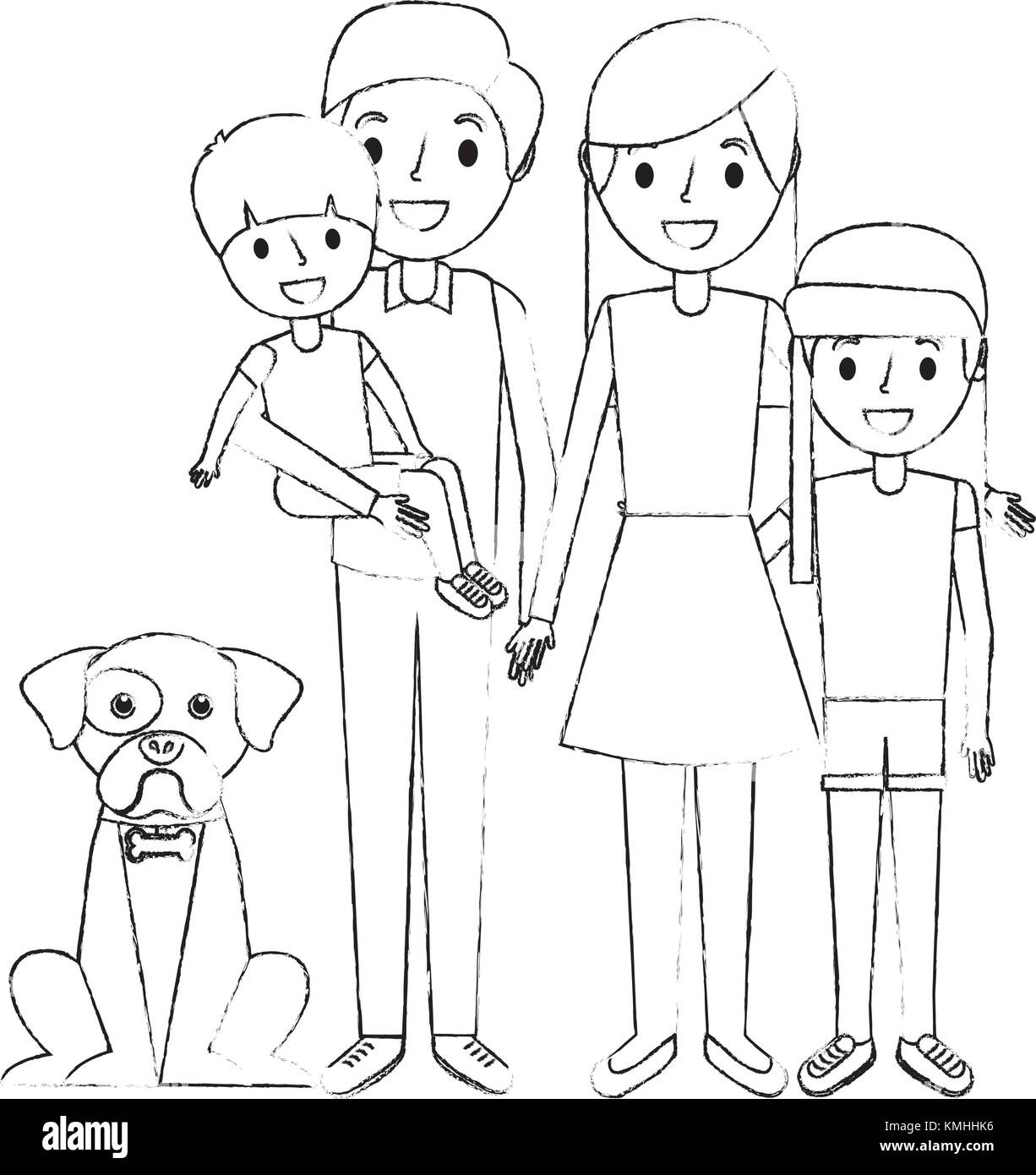 Niedlich Familie Vater Mutter Sohn und Tochter ihren Hund Stock-Vektorgrafik - Alamy