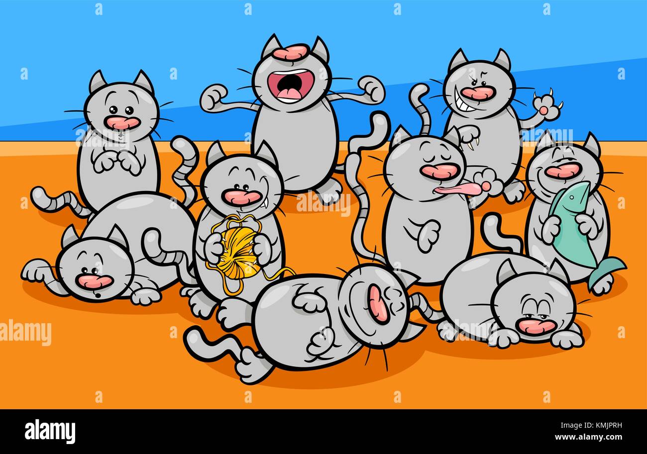 Cartoon Abbildung: Lustige Katzen oder Katzen Tier Zeichen Stock ...