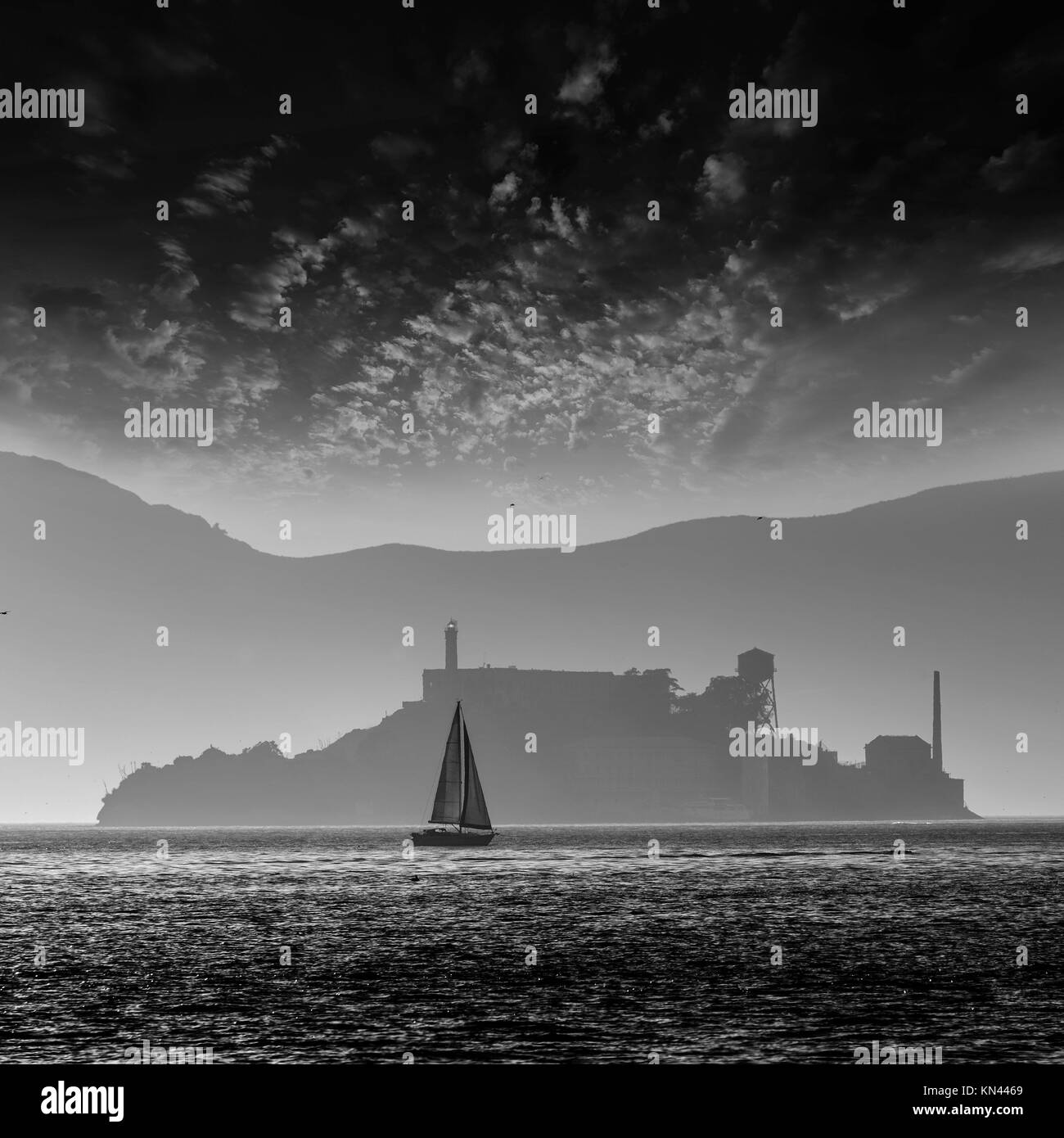 Insel alcatraz bucht von san francisco Schwarzweiß-Stockfotos und ...