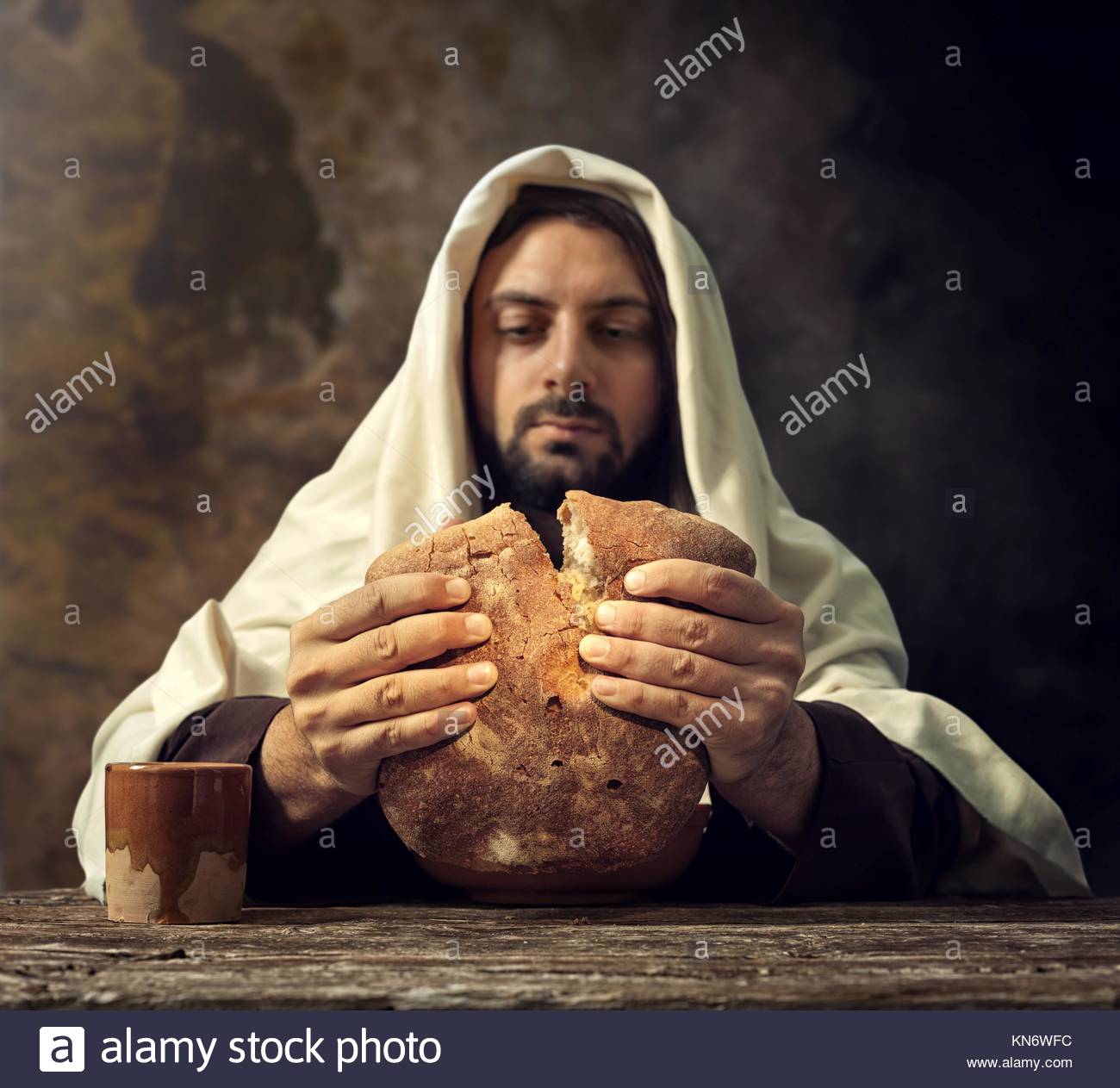 Das letzte Abendmahl, Jesus bricht das Brot Stockfoto, Bild: 167952832 - Alamy