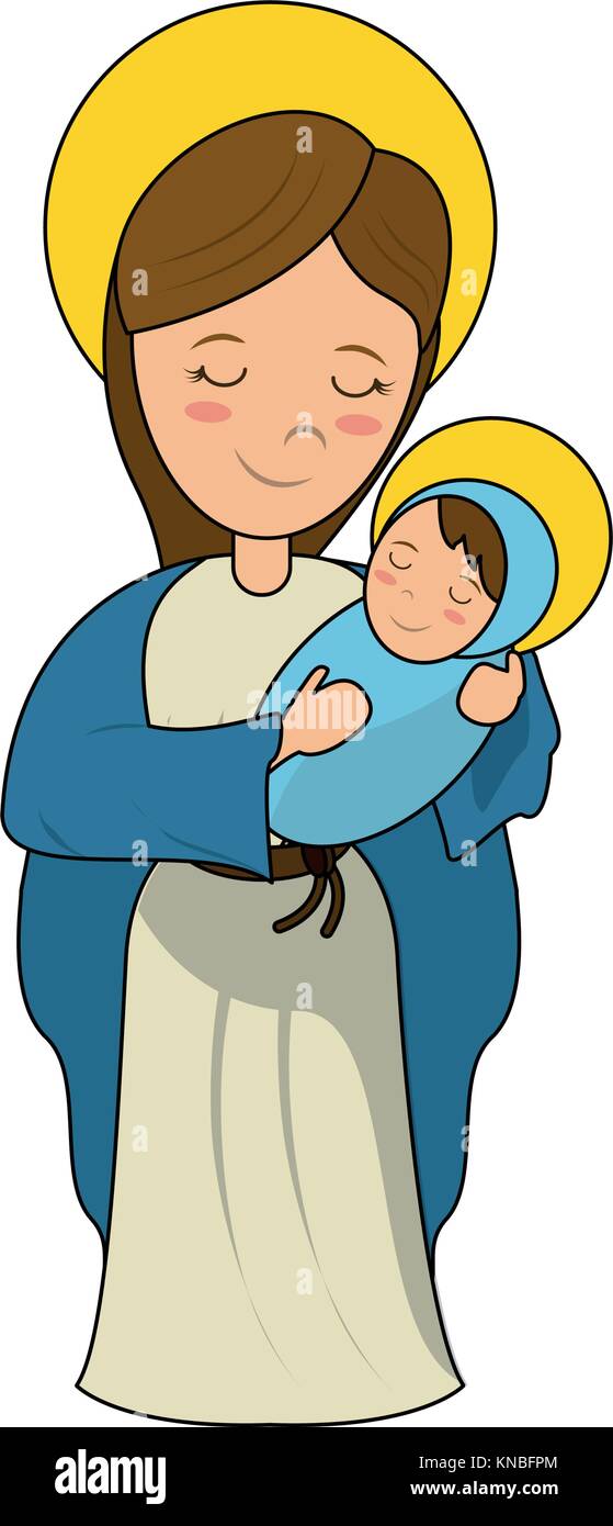 Jungfrau Maria Holding Baby Jesus Cartoon Stock-Vektorgrafik - Alamy