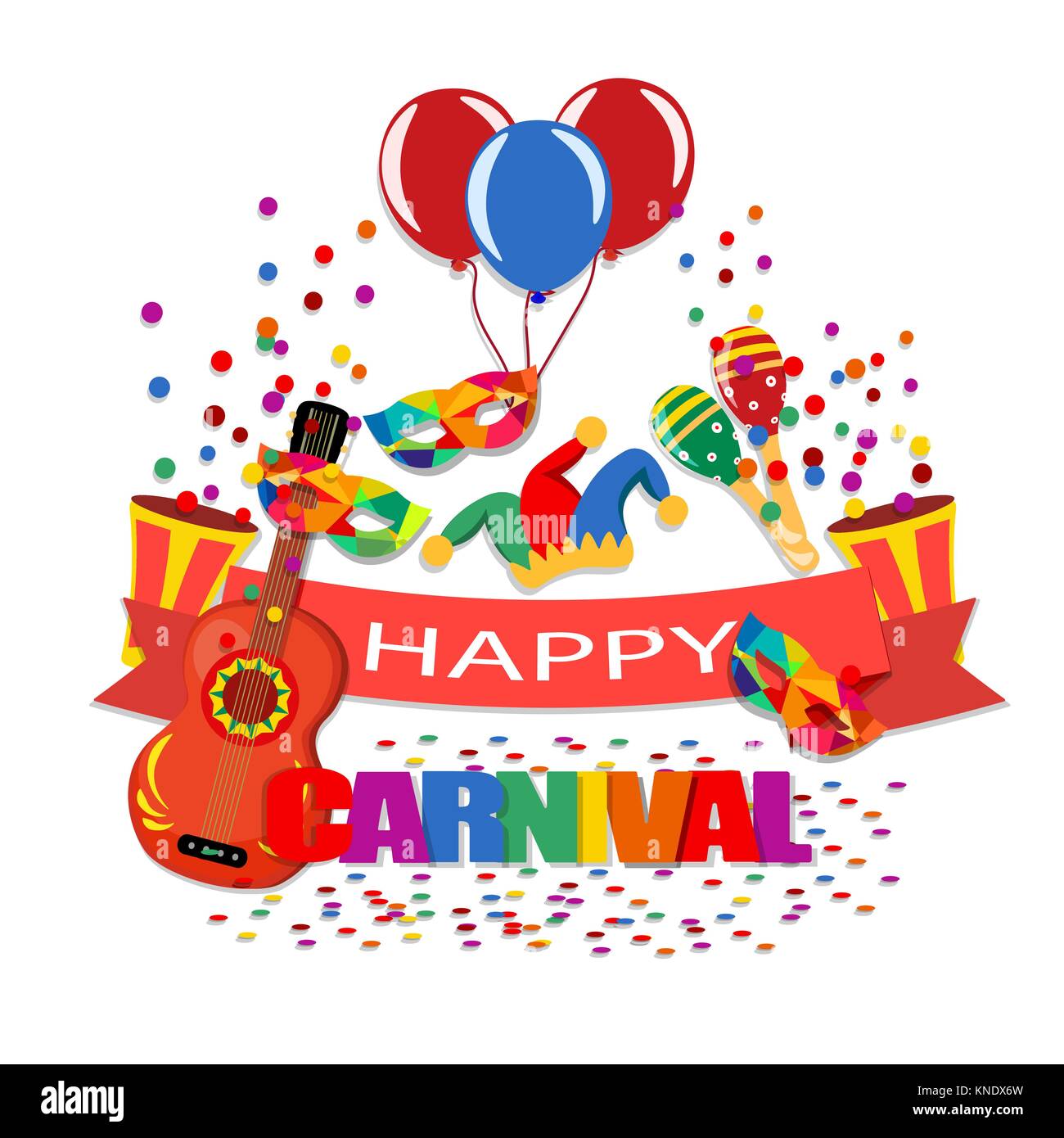 Happy Karneval. Ein Band mit einer Inschrift, eine Gitarre, eine Kappe ...