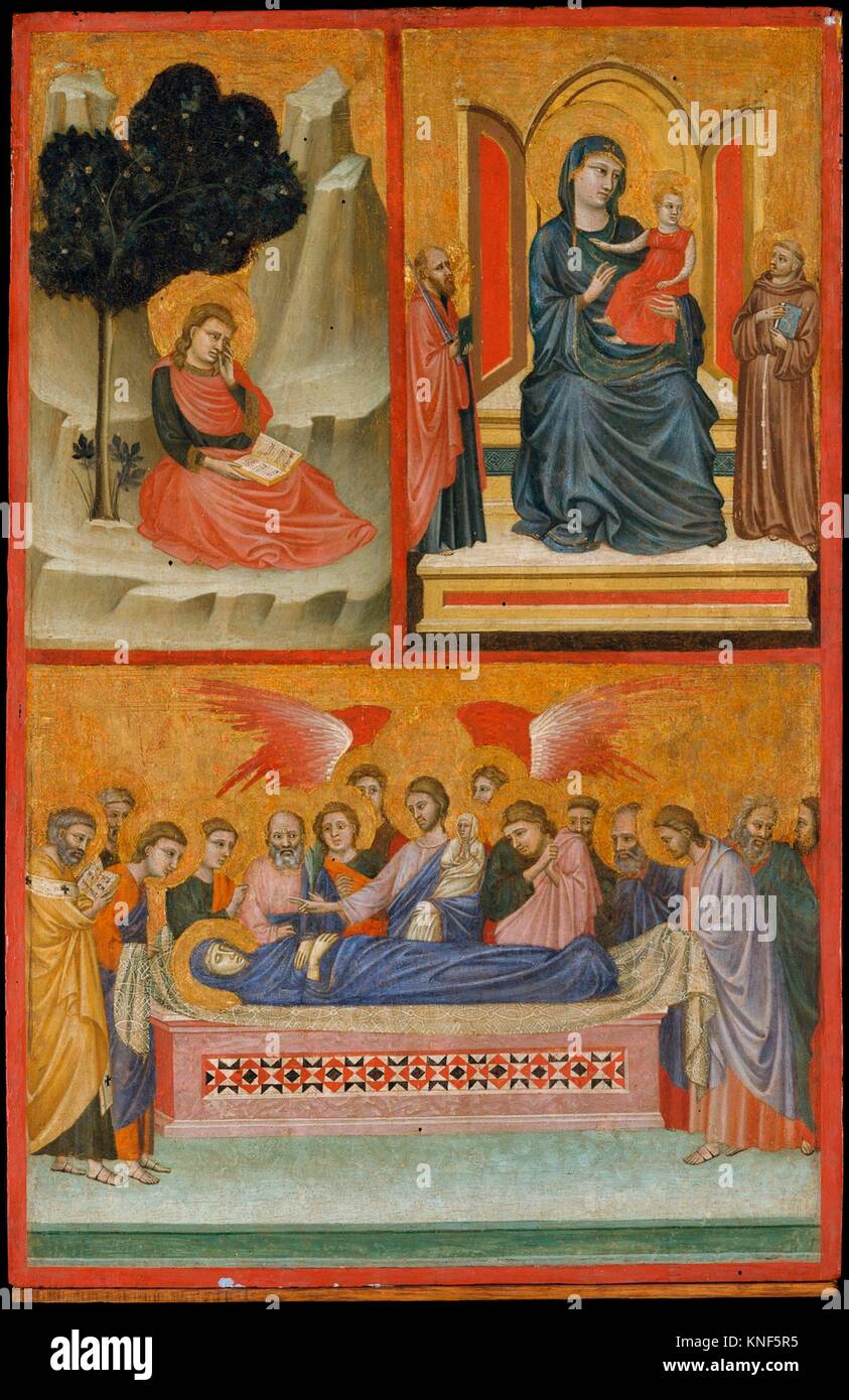 Der heilige Johannes auf Patmos, Madonna und Kind Inthronisiert, und der Tod der Jungfrau; die ...