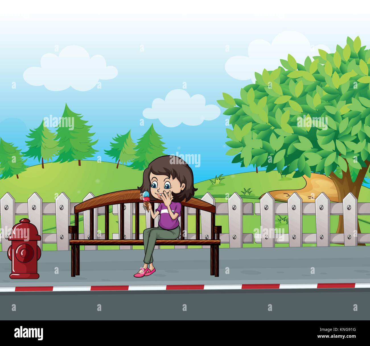Mädchen auf der bank sitzen Stock-Vektorgrafiken kaufen - Alamy