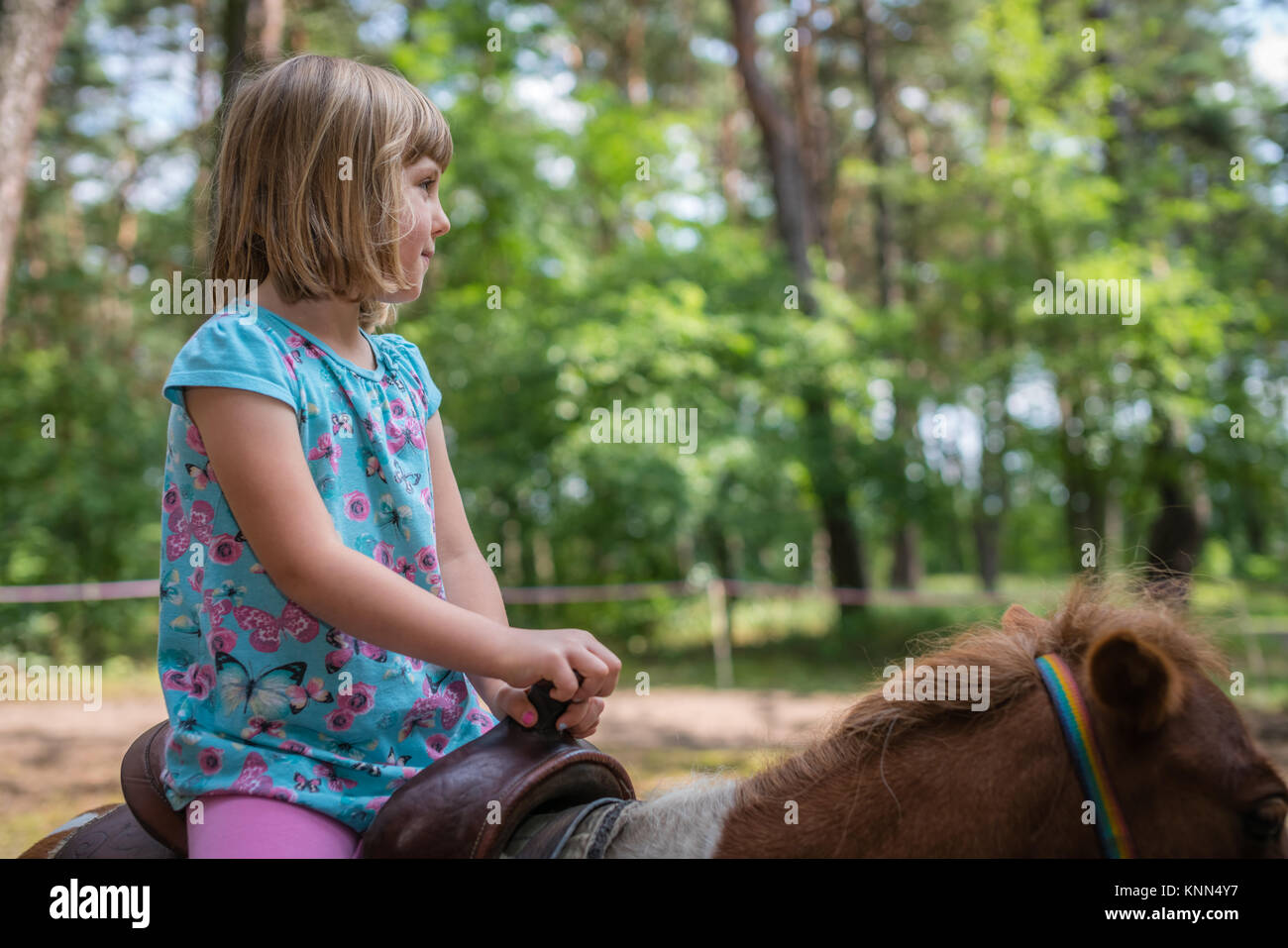 Süße kleine Kaukasische Mädchen reiten auf einem kleinen Pony Stockfoto ... Süße kleine Kaukasische Mädchen reiten auf einem kleinen Pony Stockfoto ...