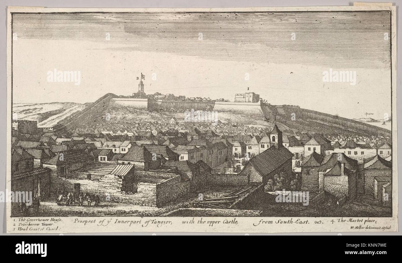 Aussicht auf den inneren Teil von Tanger, mit dem oberen Schloss, von ...