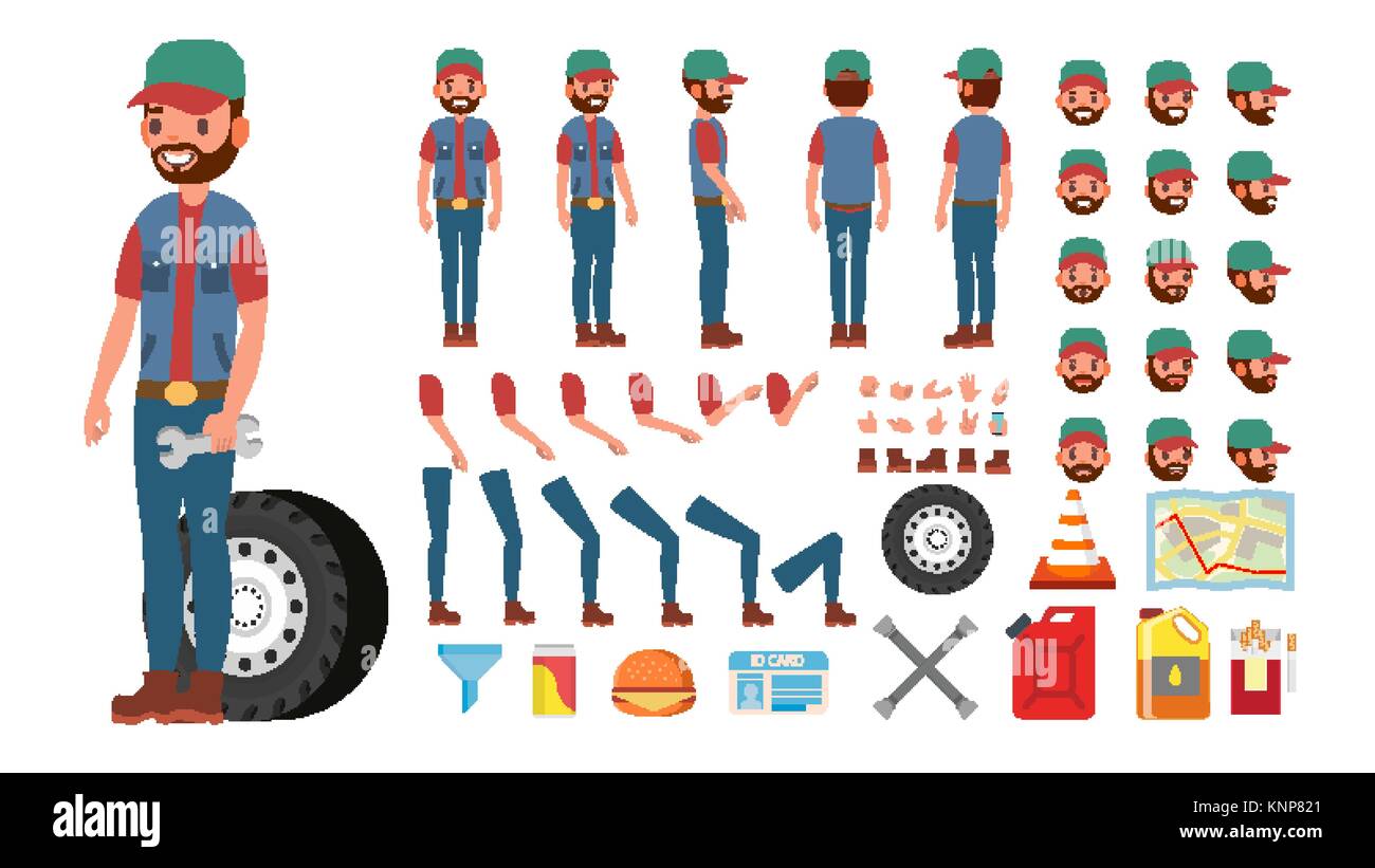 Lkw-Fahrer Vektor. Animierte Trucker Character Creation eingestellt ...