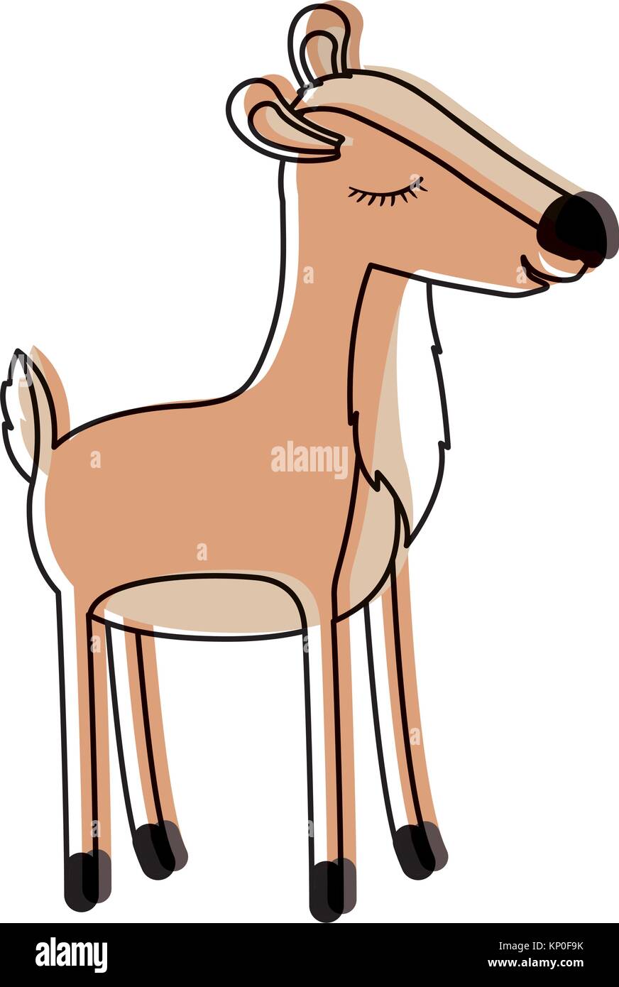 Weibliche Rehe cartoon mit geschlossenen Augen Ausdruck in Aquarell ...