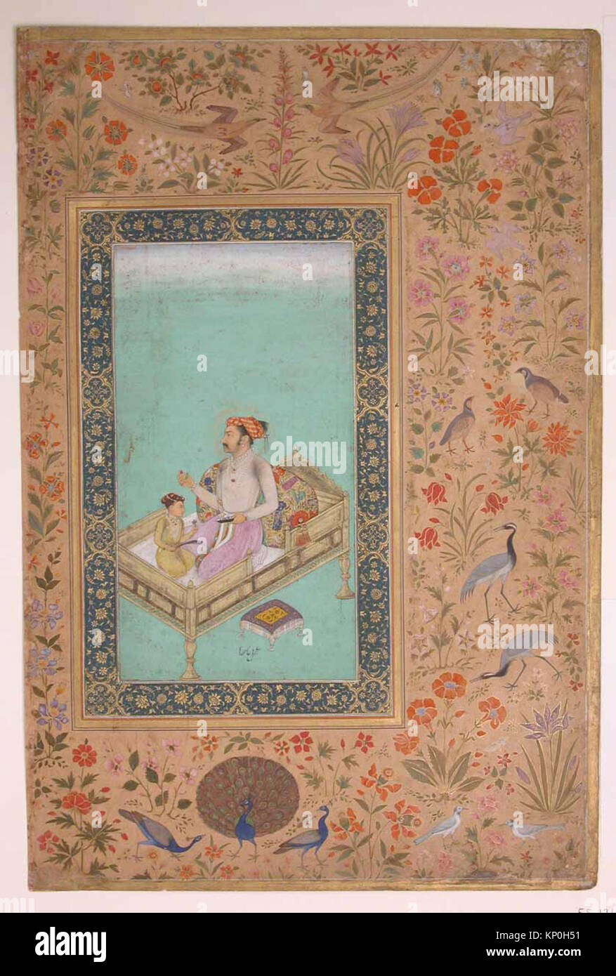 Der Kaiser Shah Jahan mit seinem Sohn Dara Shikoh, Folio aus dem Shah Jahan Album MET sf 55-121 ...