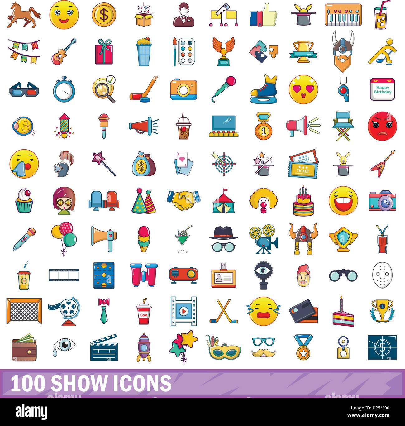 100 zeigen Symbole, Cartoon-Stil Stock-Vektorgrafik - Alamy