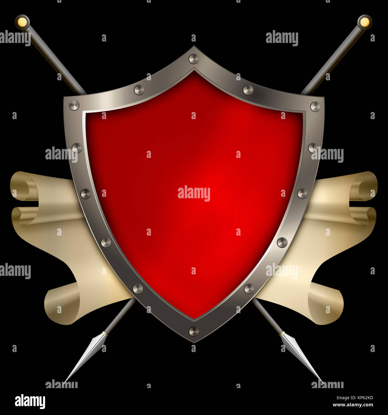 Mittelalterliche roten Schild mit genieteten Chrom Grenze und blättern ...