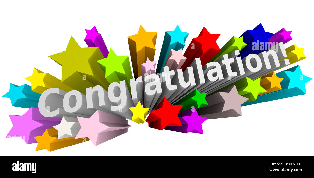 Gratulation mit bunten Sternen auf weißem Hintergrund Stockfotografie ...