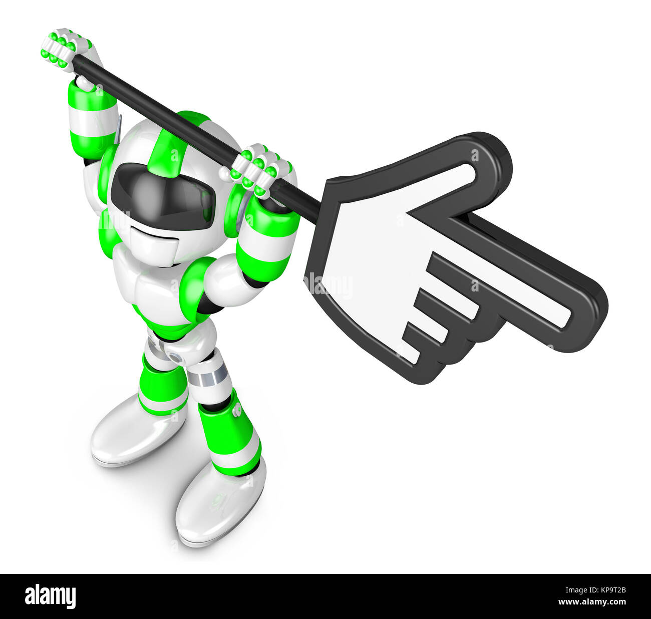 Grüne Roboter Charakter hält einen großen Cursor. Erstellen Sie 3D ...