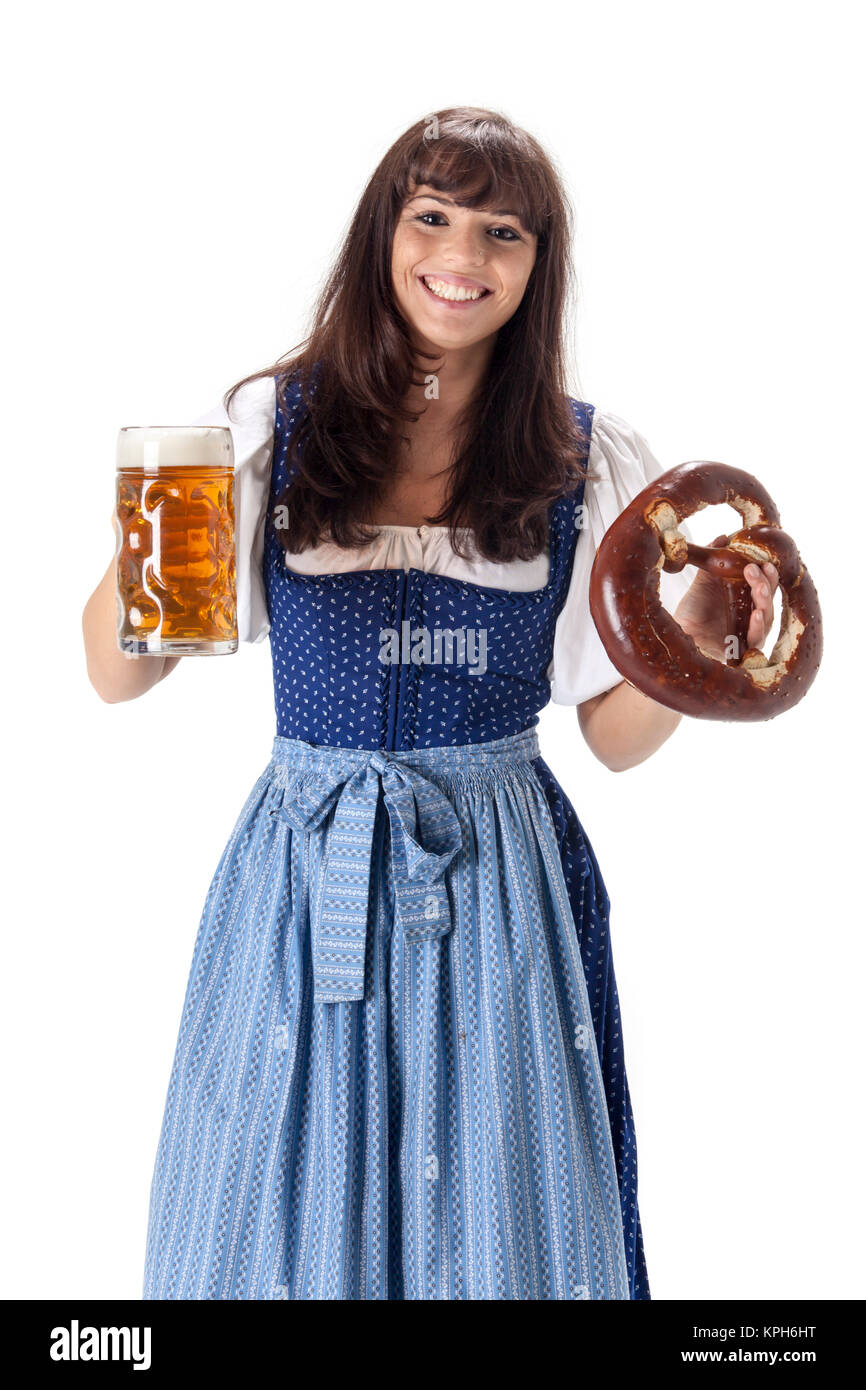 Bayerische Frau mit Messen und breze Stockfotografie - Alamy