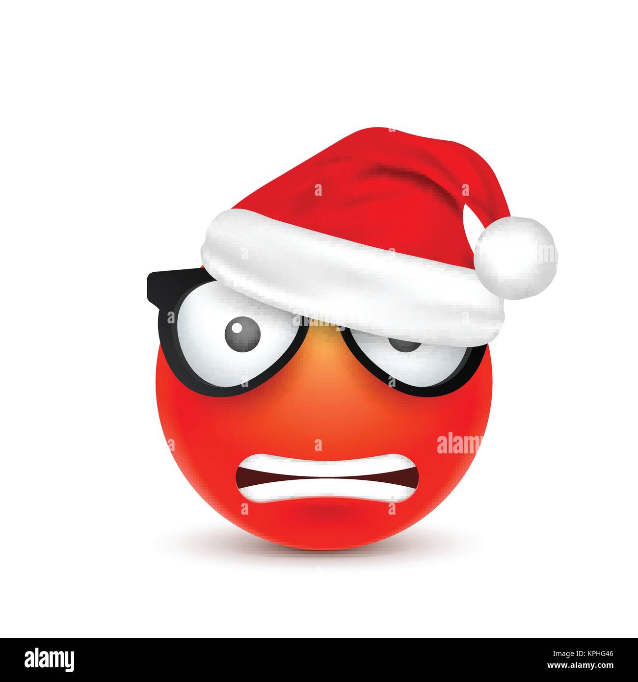 Smiley, emoticon. Red Emoji, Gesicht mit Emotionen und Mütze. Neues ...