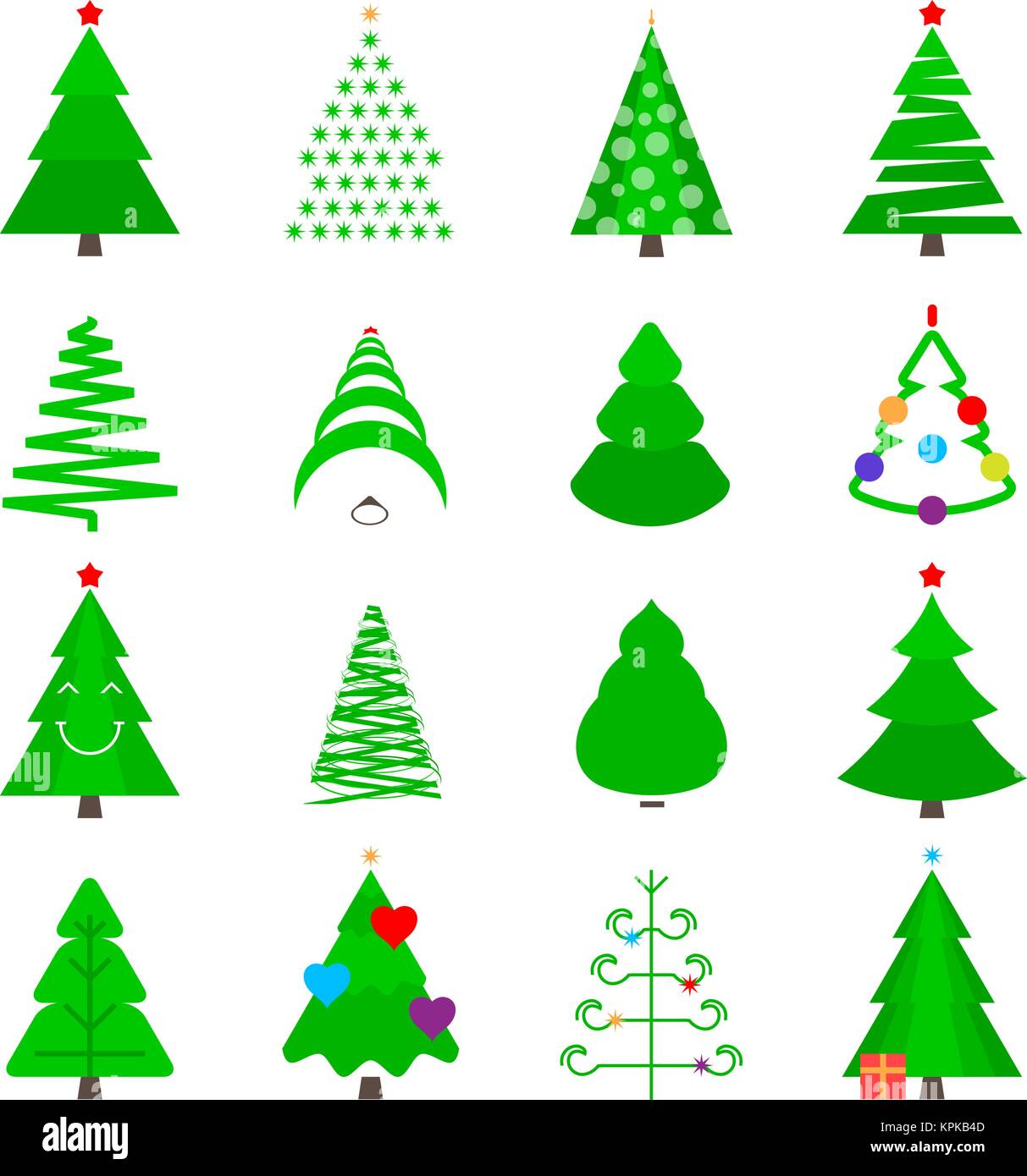 Grüner Weihnachtsbaum Icon Set. Stylized Vector Tannen in verschiedenen ...