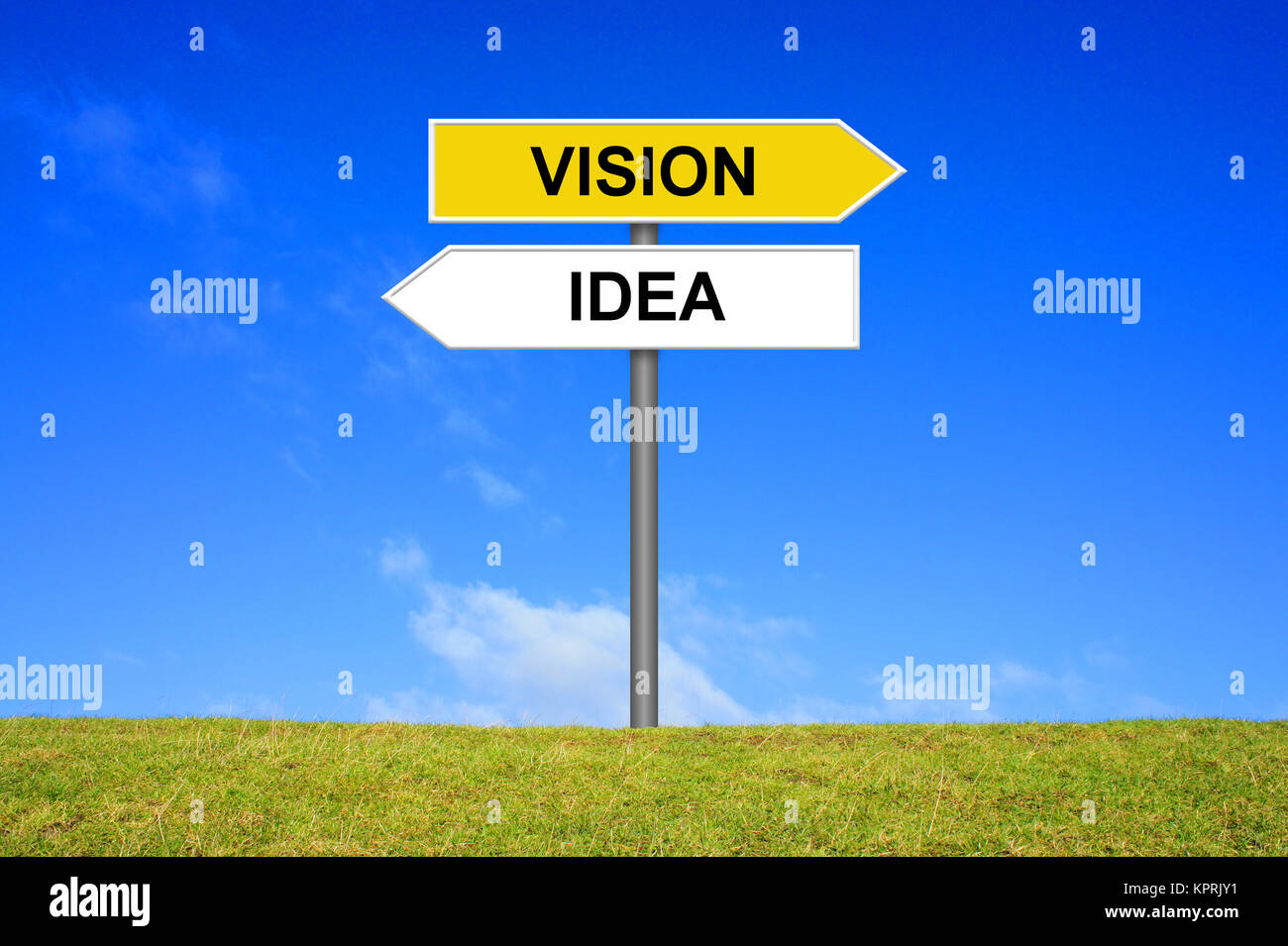 Zeichen Wegweiser übersicht Idee und Vision in Englisch Stockfotografie ...