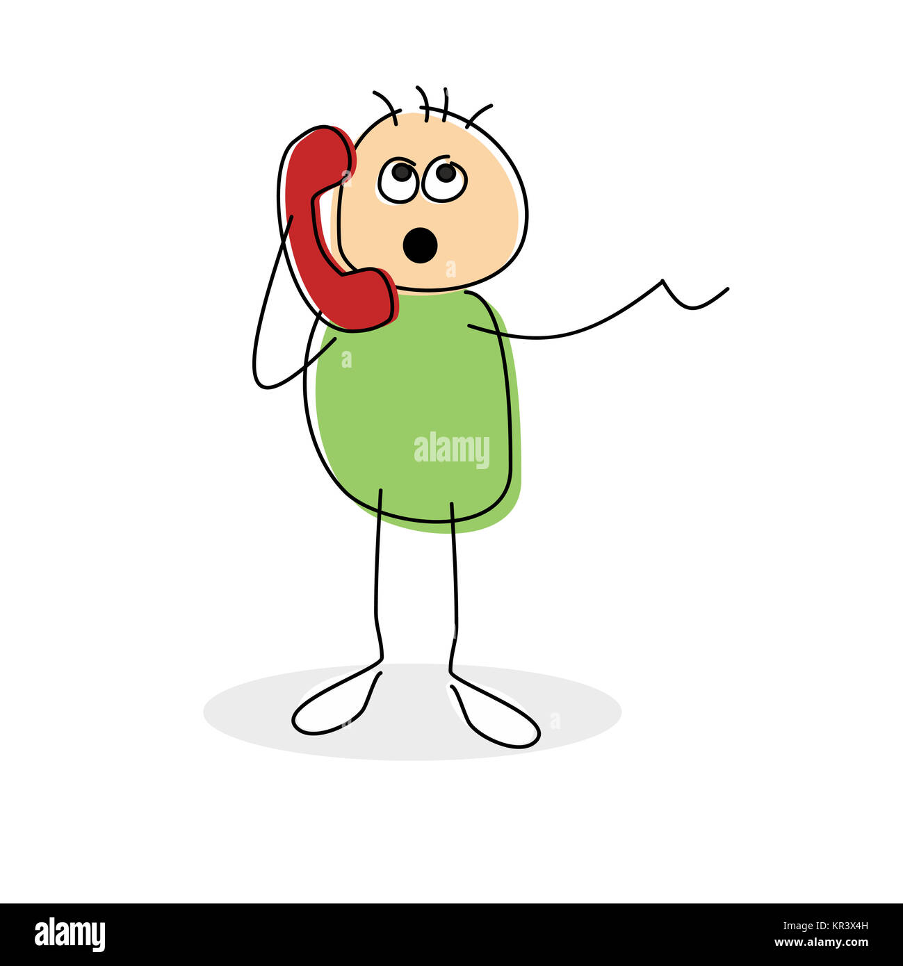 Cute cartoon Strichmännchen ständigen Chatten in einem roten Festnetz ...