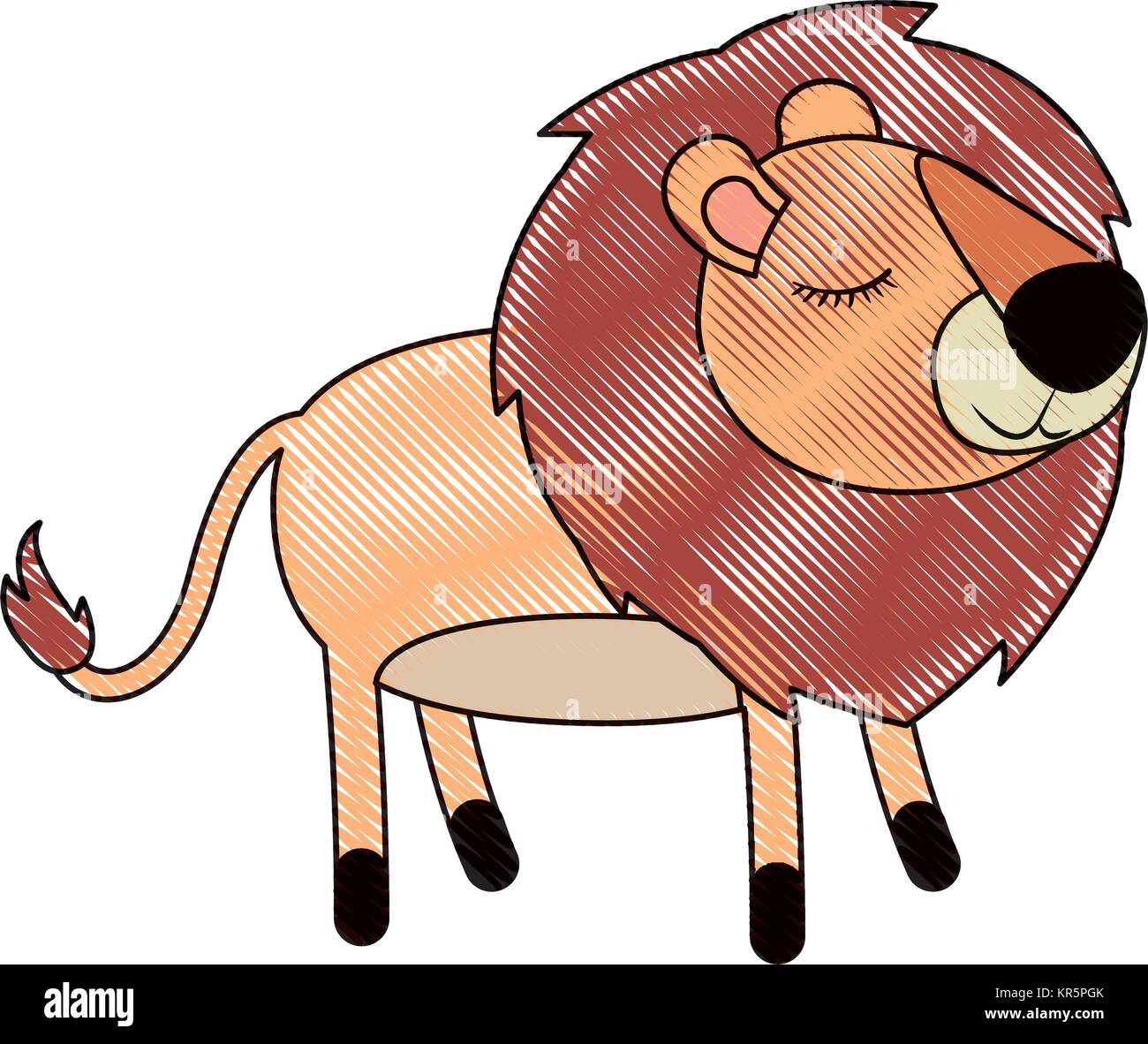 Löwin cartoon mit geschlossenen Augen Ausdruck in farbige Kreide ...