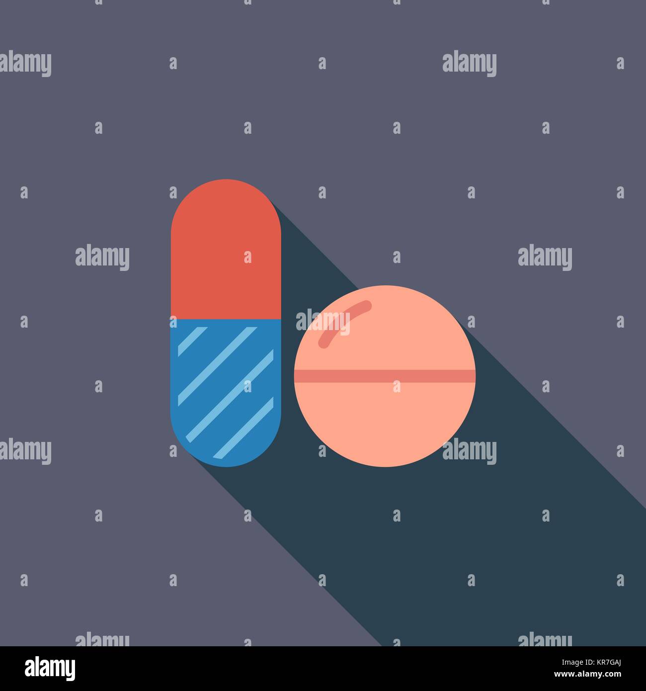 Pillen-Symbol. Flache Vektor zugehörige Symbol mit langen Schatten für ...