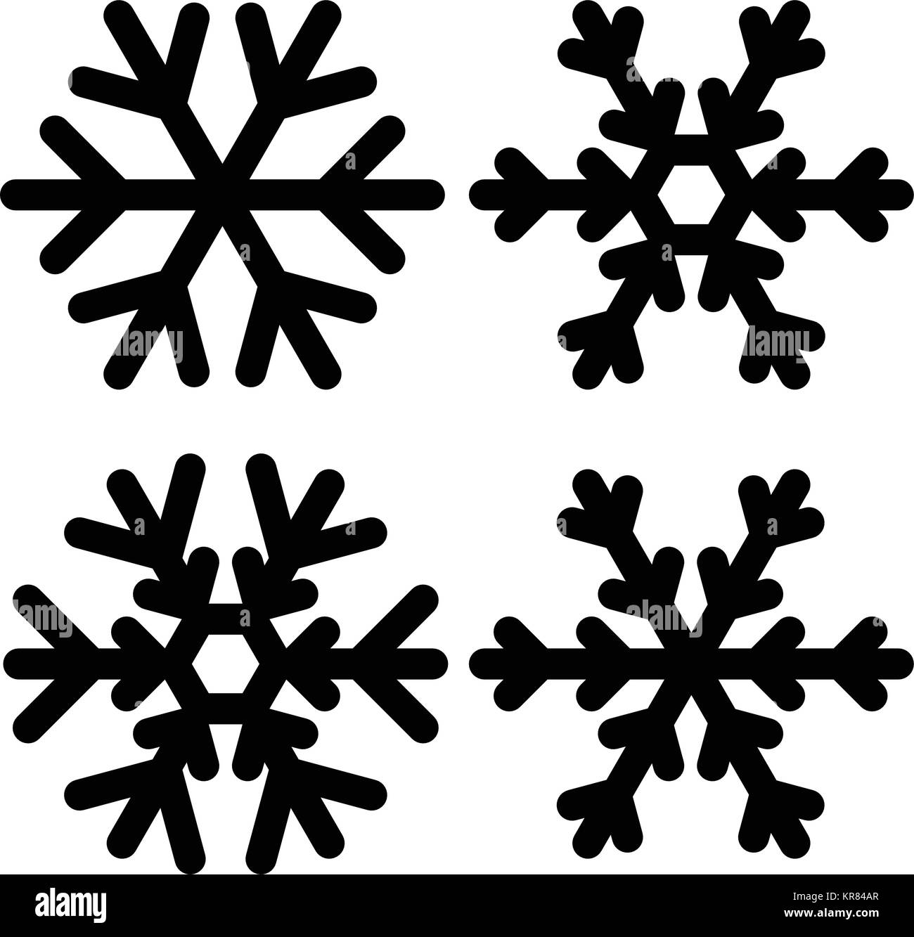 Schneeflocken Icon Set Vector Illustration. Schwarz und Weiß Stock ...