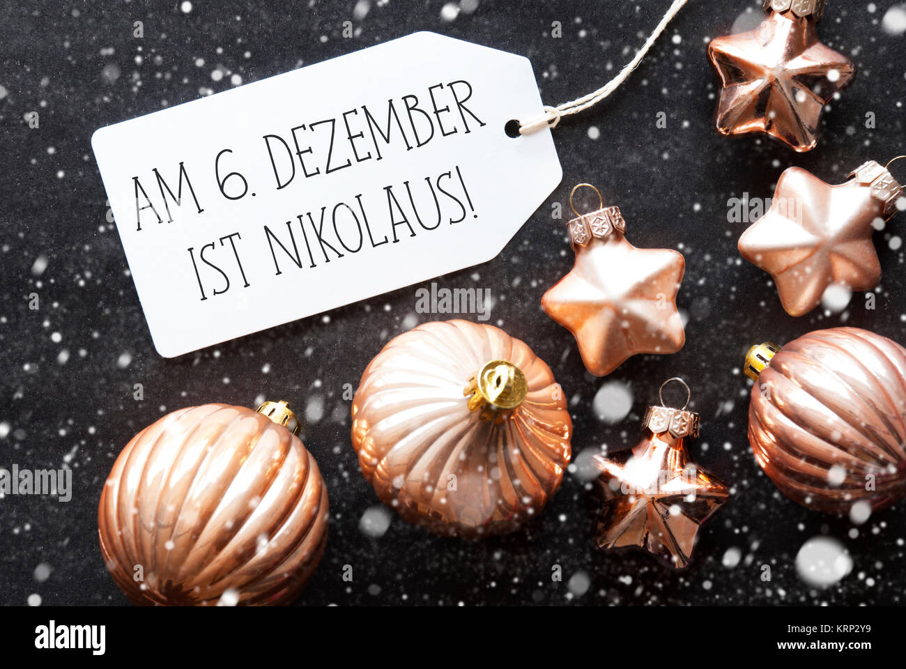 Etikett mit deutschem Text am 6. Dezember ist Nikolaus bedeutet ...
