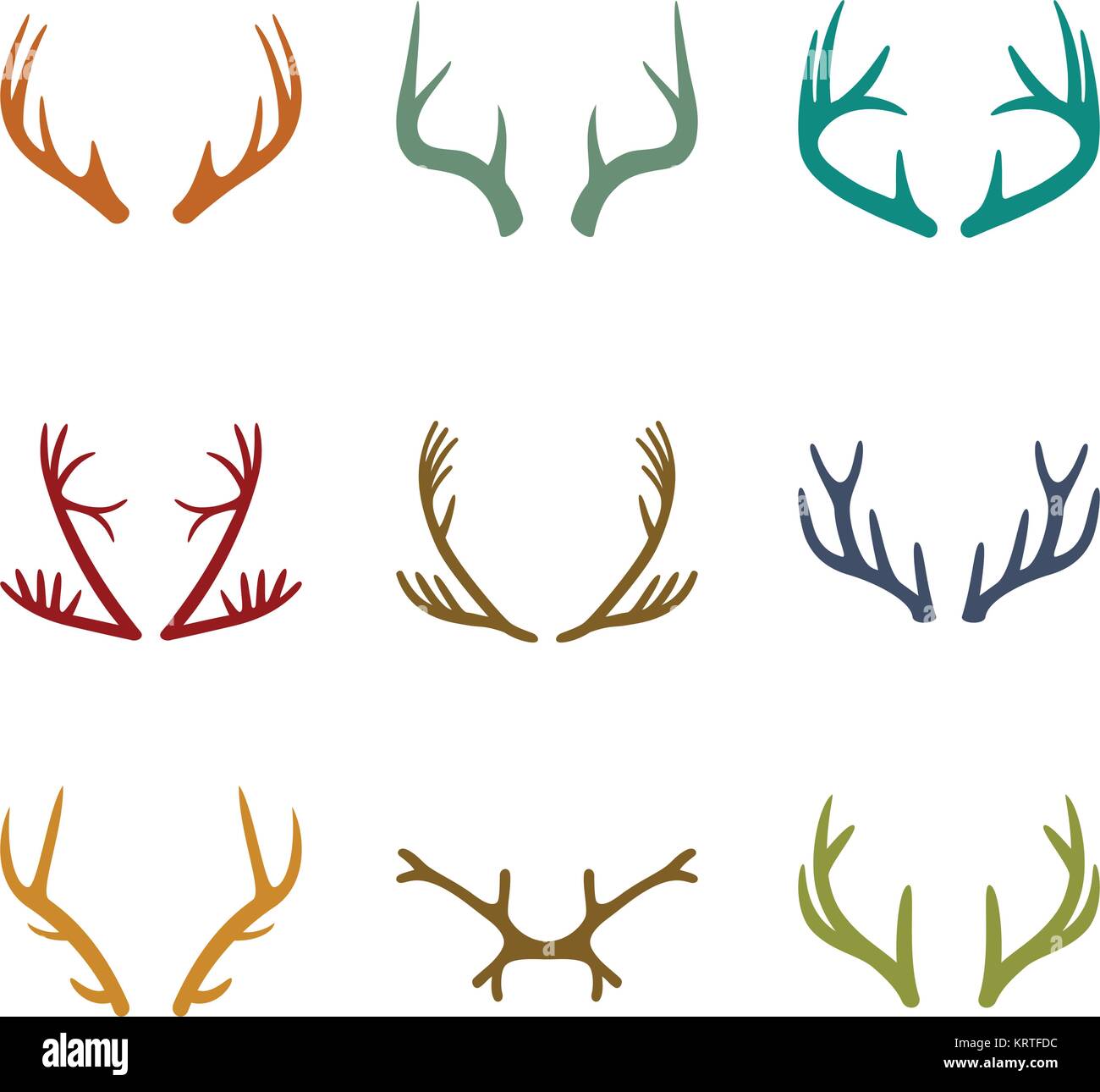Vektor einrichten von Vintage Hirschgeweihe auf weißem Hintergrund ...