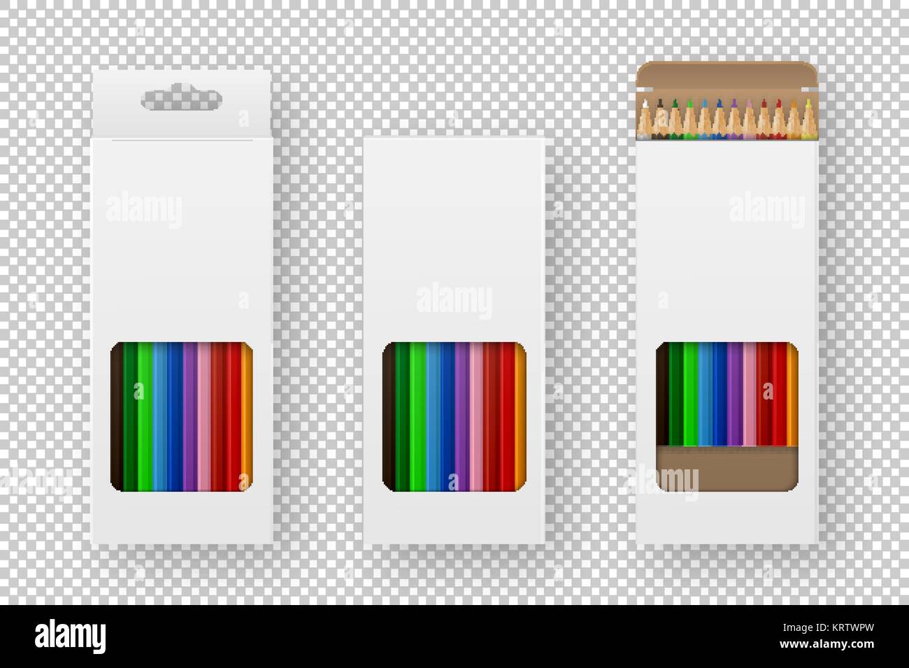 Vektor realistische Kasten Buntstifte Icon Set closeup auf weißem ...