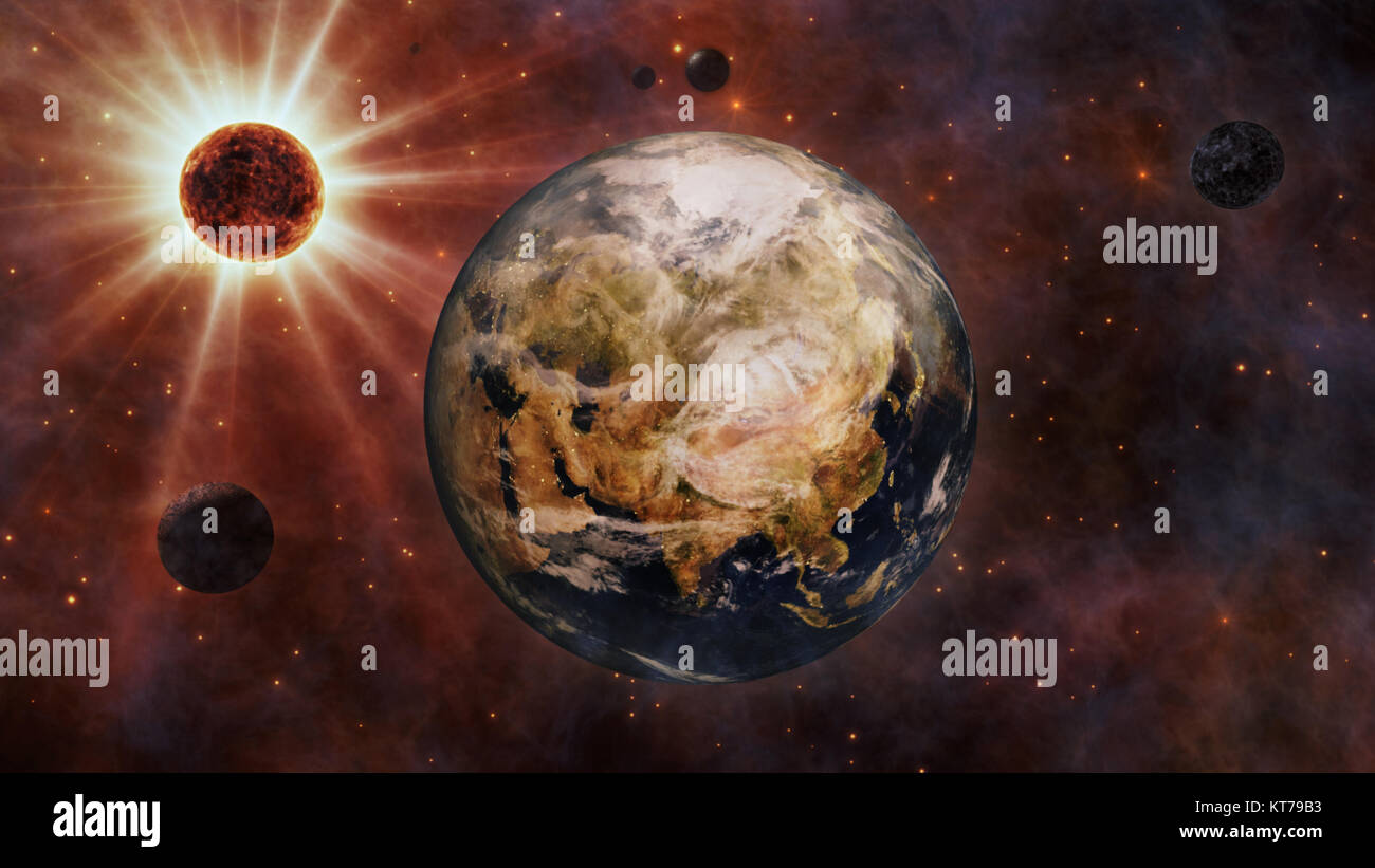 Planet Erde, Sonne, Mond und Planeten im Weltraum Stockfotografie - Alamy