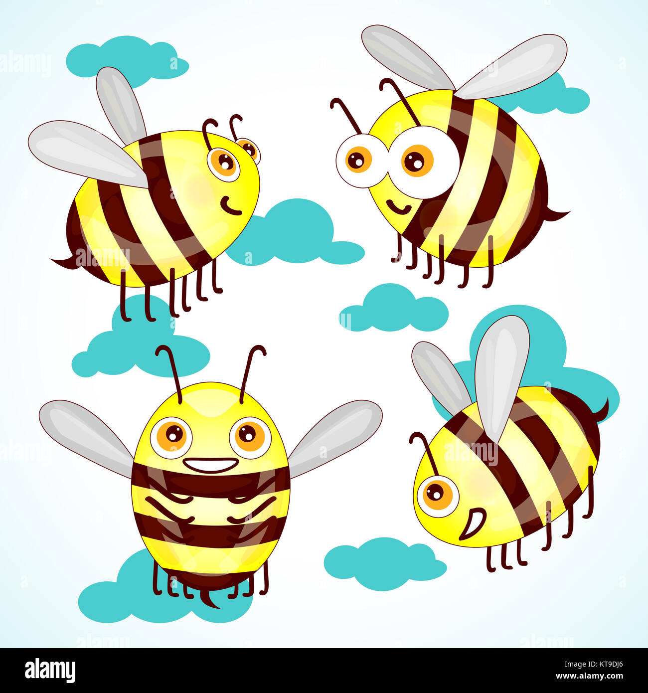 Satz cartoon niedliche Bienen am Himmel mit Wolken-Vektor-illustration ...