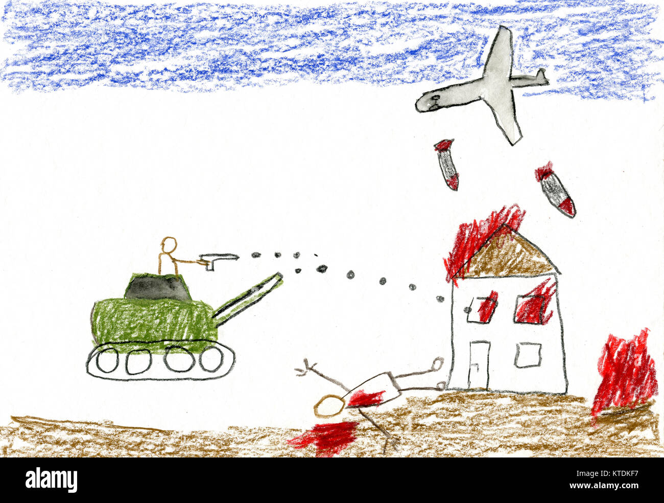 Kinder- zeichnung des Krieges Stockfotografie - Alamy
