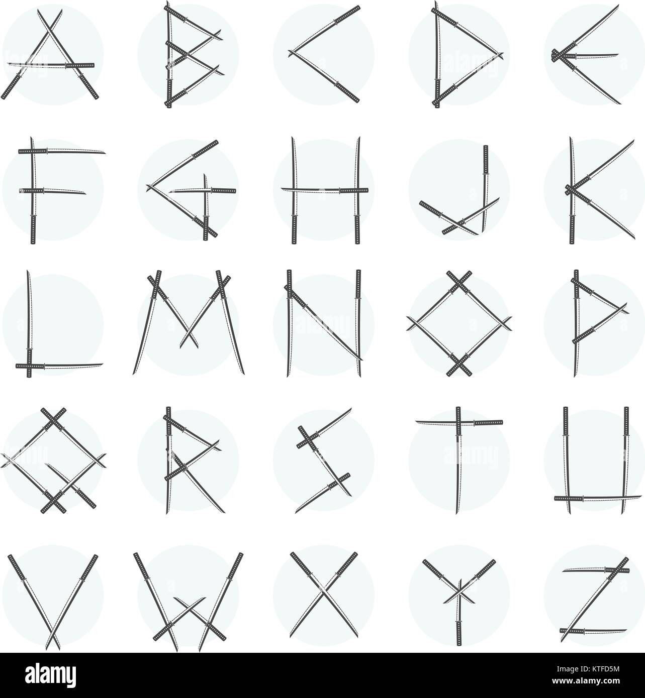 Samurai Katana Schwerter Font-Alphabet - Schriftbild. Schwarze und ...