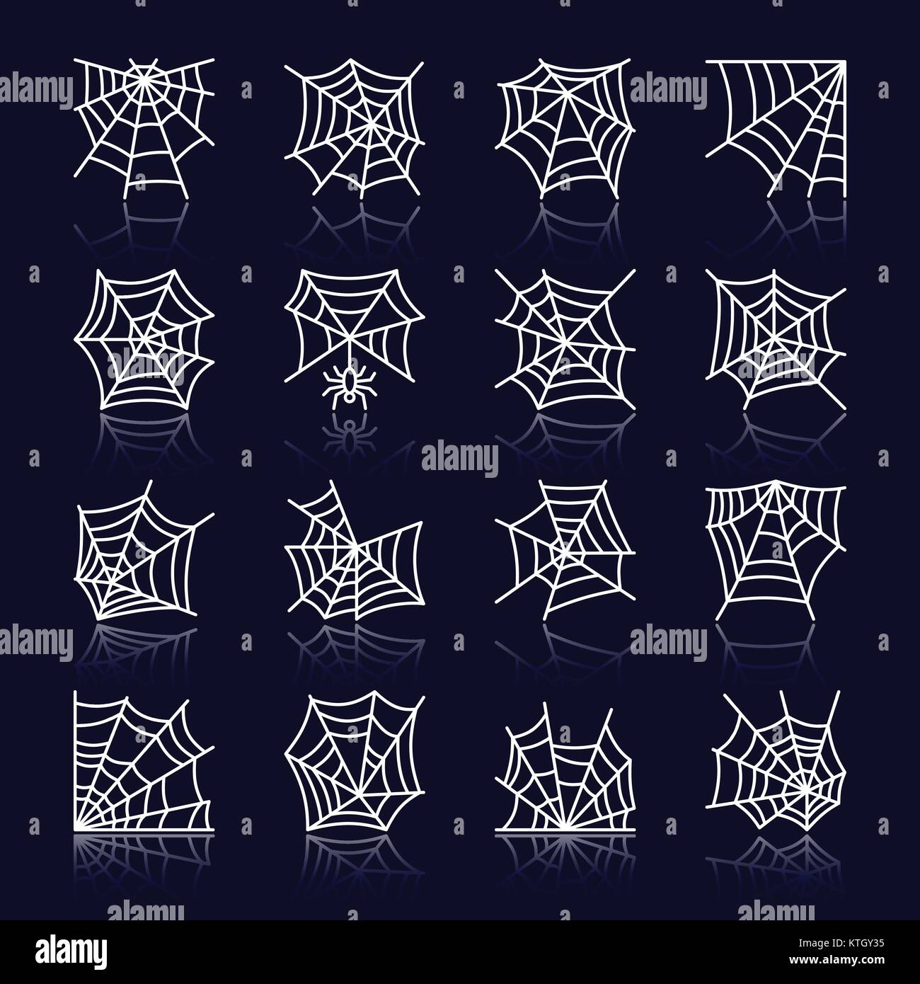 Spinnennetz weiß dünne Linie mit Reflexion Icon Set. Cobweb Vektor ...