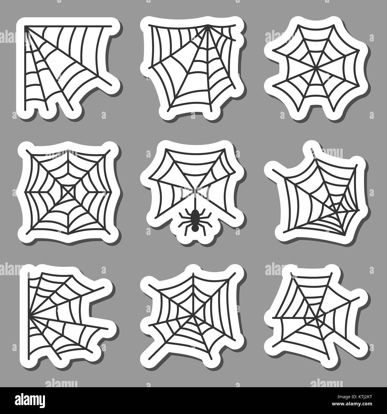 Spider Web Icon Sticker Set. Spinnennetz schwarz auf weißen Abzeichen ...