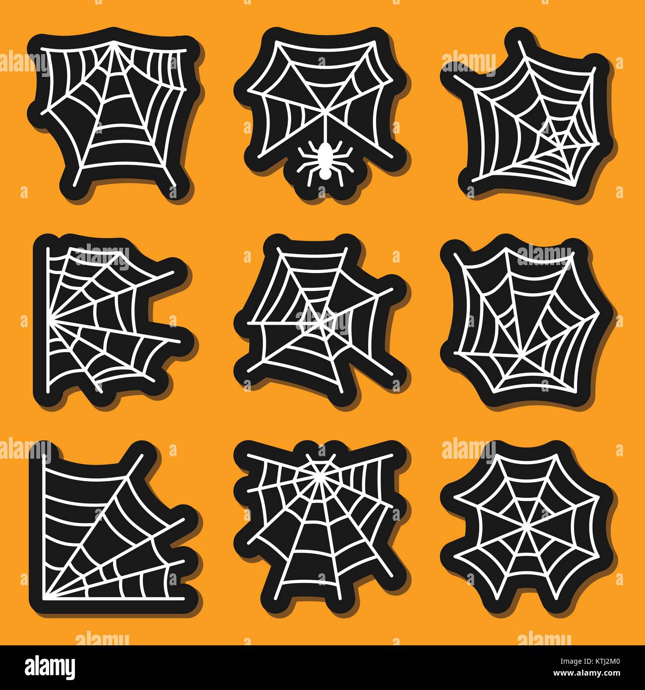 Spider Web Icon Sticker Set. Spinnennetz weiß auf schwarz Abzeichen ...