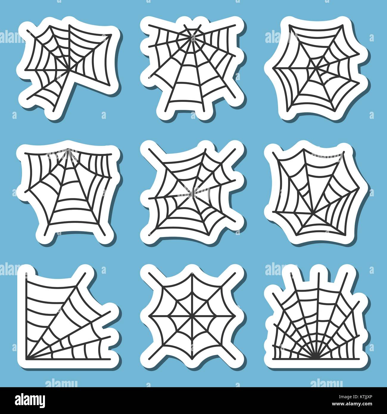 Spider Web Icon Sticker Set. Spinnennetz schwarz auf weißen Abzeichen ...