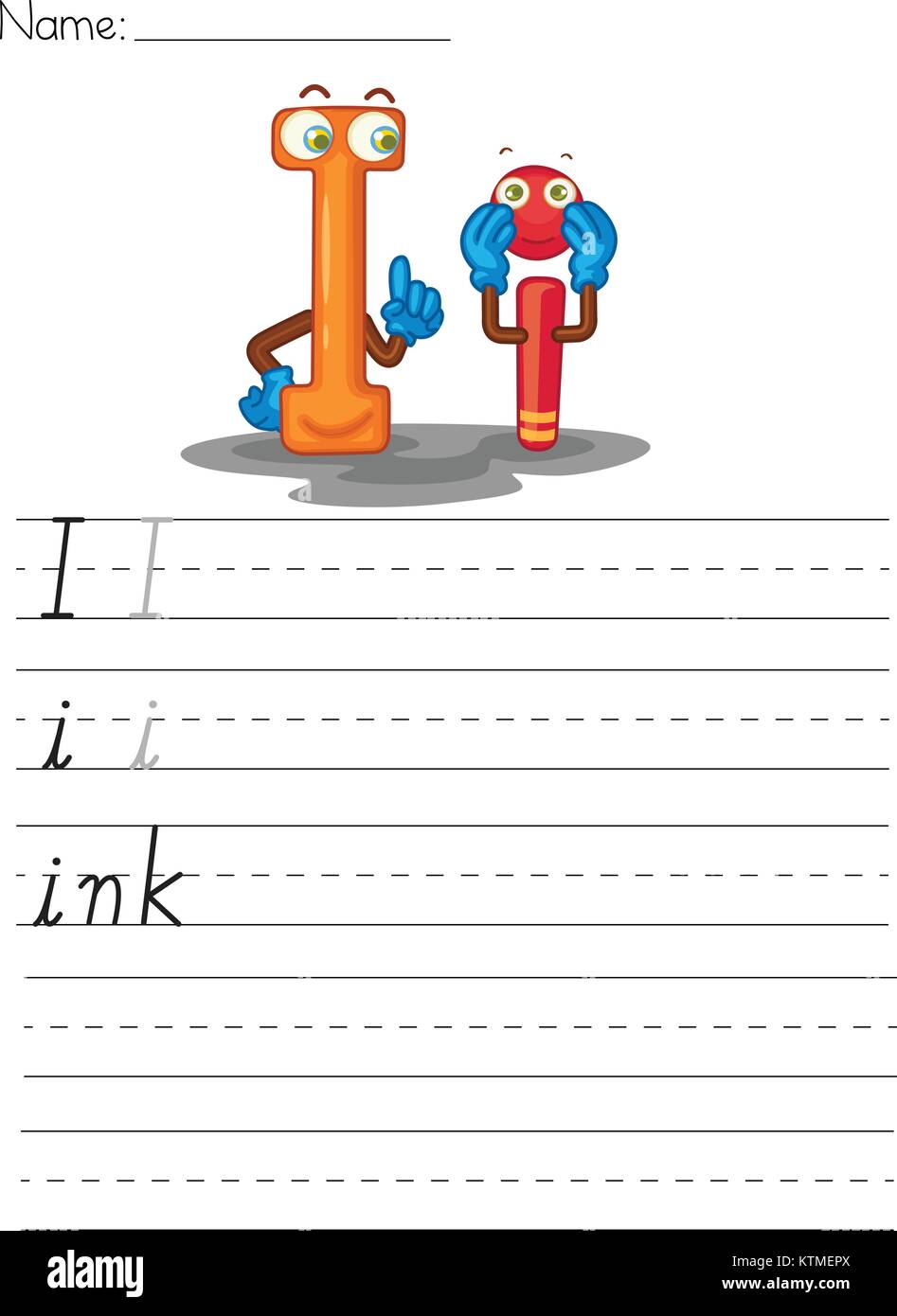 Illustrierte alphabet Arbeitsblatt der Buchstaben i Stock-Vektorgrafik ...