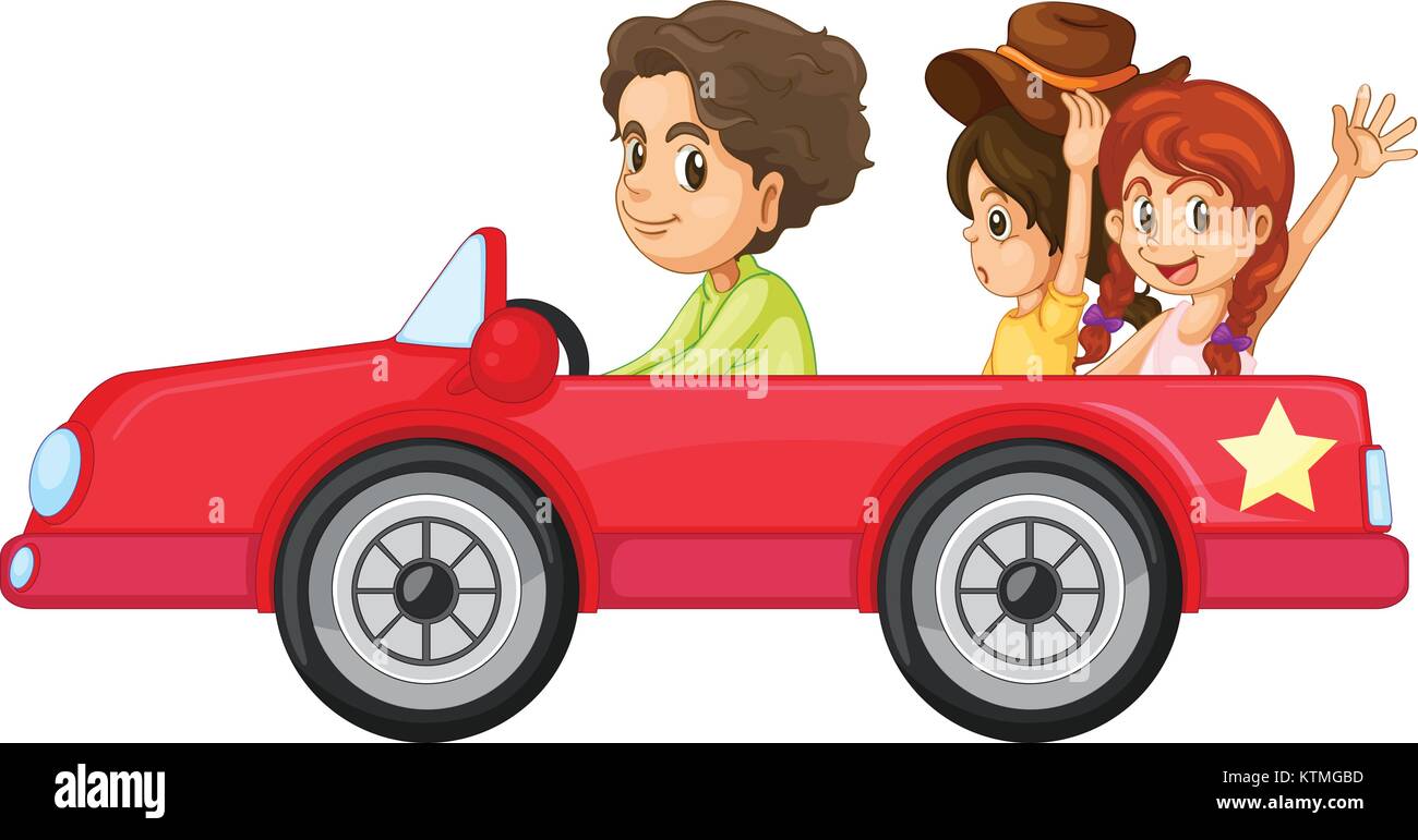 Abbildung: Kinder und ein Auto auf weißem Hintergrund Stock ...