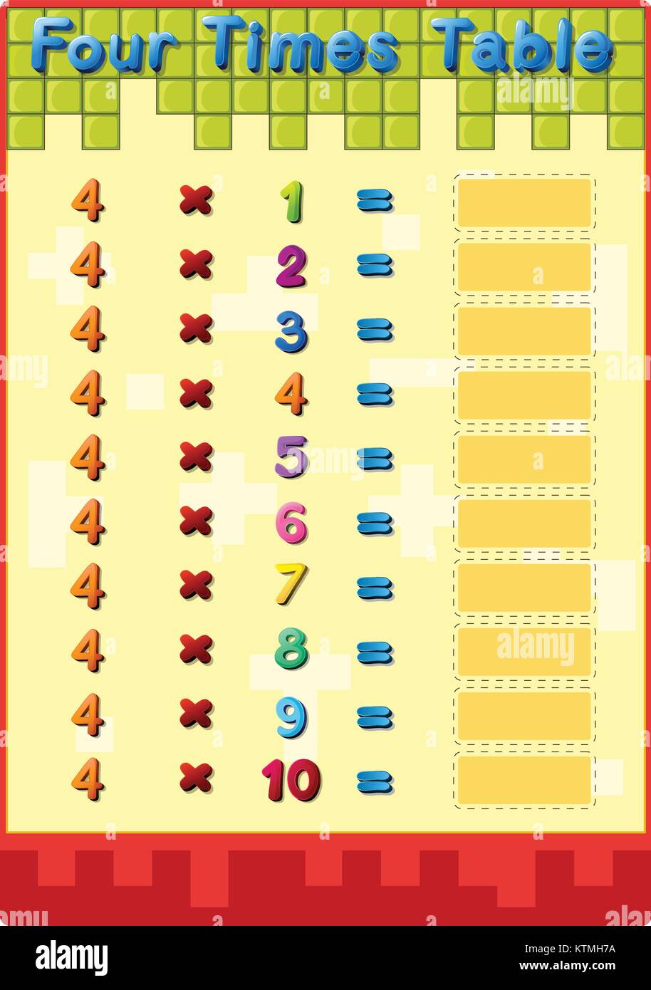 Arbeitsblatt der 4 mal Tabellen Stock-Vektorgrafik - Alamy